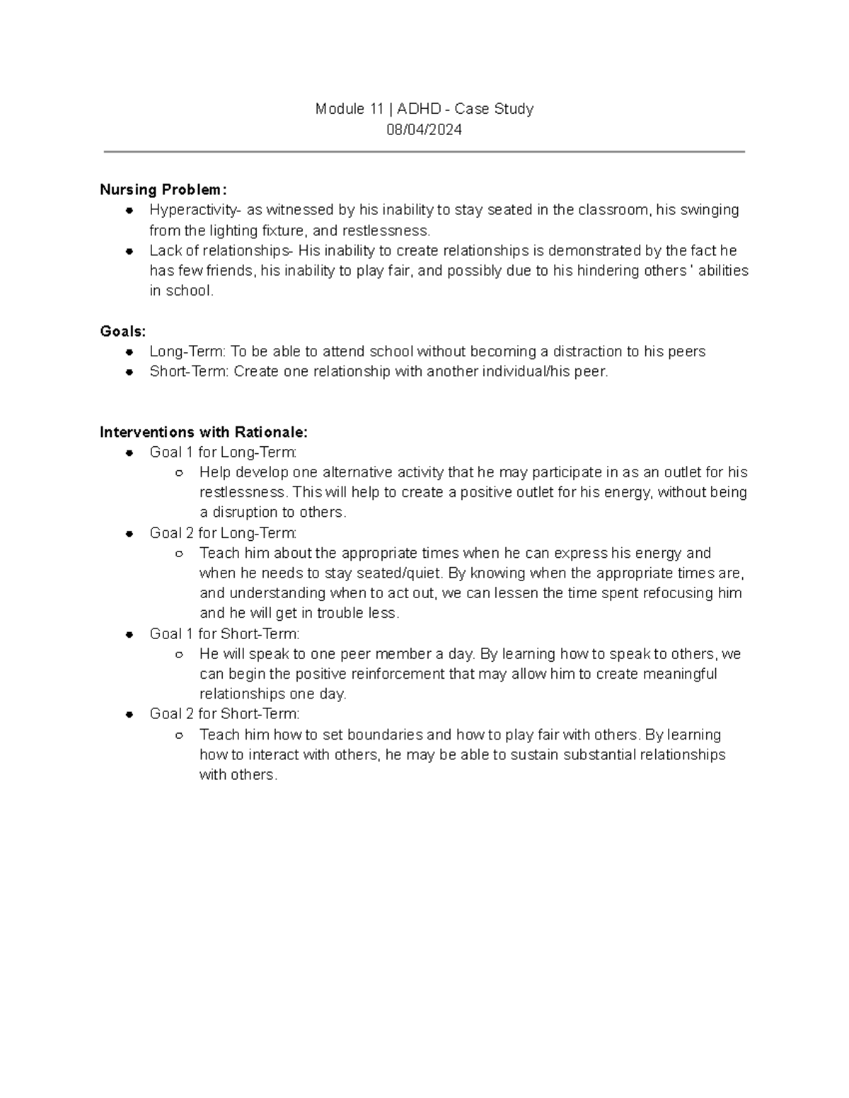 Module 11 ADHD - Case Study - Module 11 | ADHD - Case Study 08/04 ...