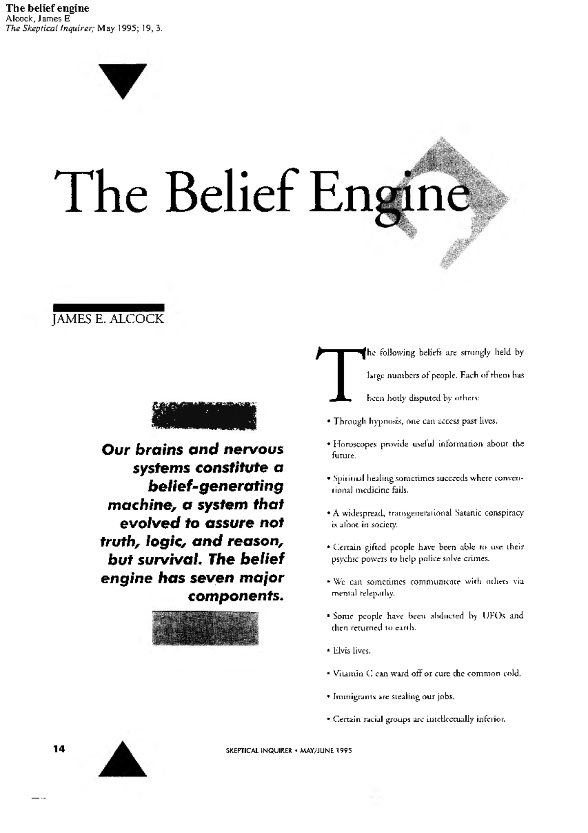 Alcock, The Belief Engine - RELN1001 - UQ - Studocu