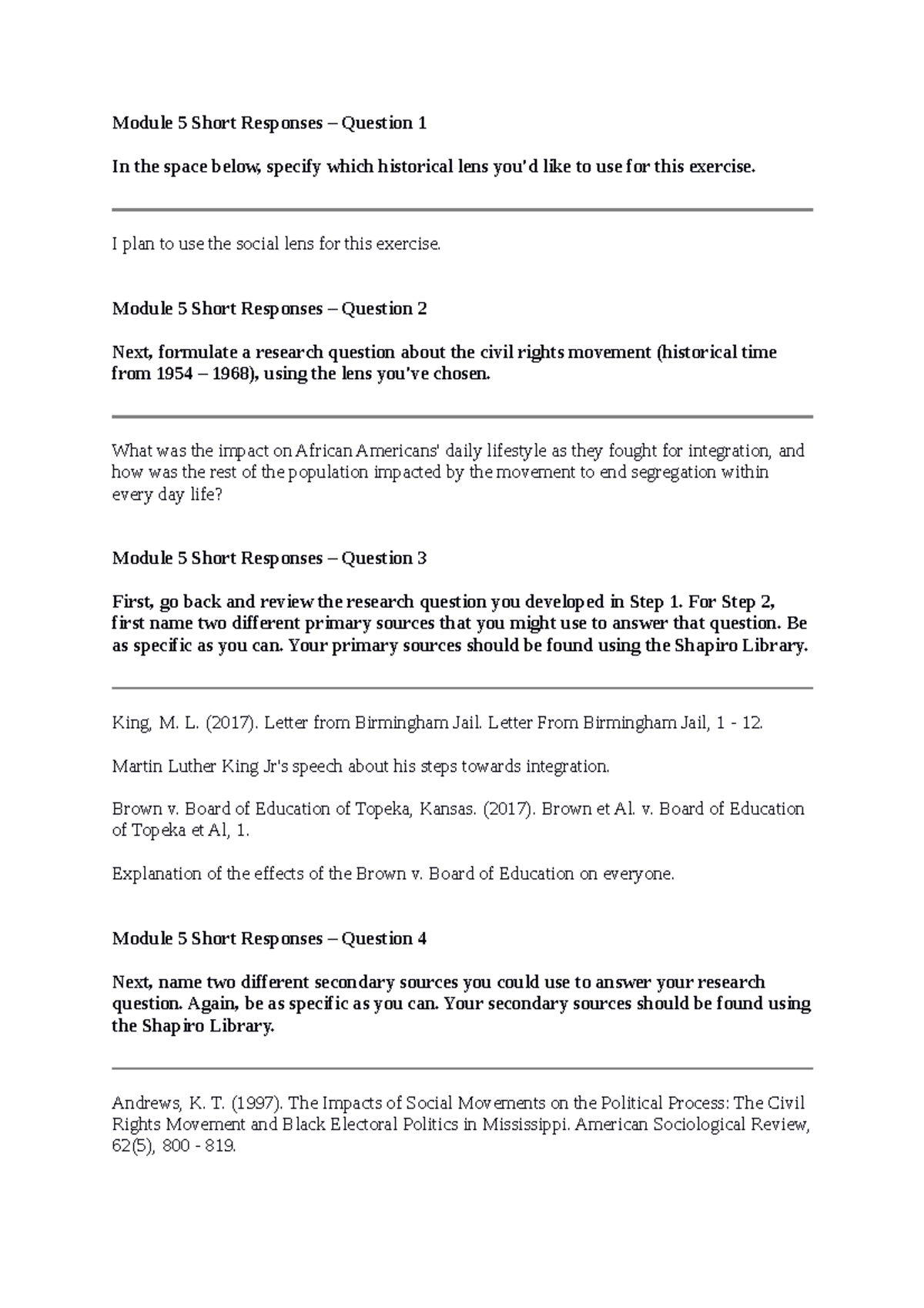 HIS 200 - Jessica Myers - Mod 5 SA - Module 5 Short Responses ...
