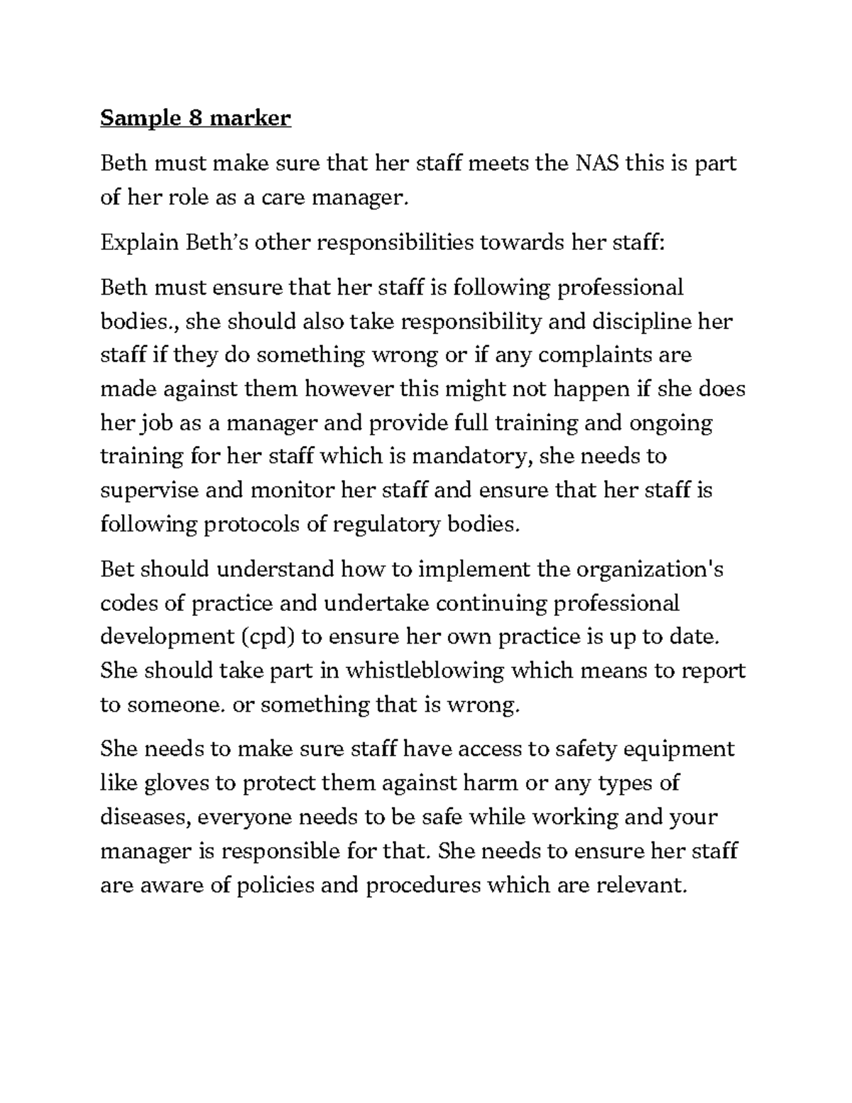 8 marker - Sample 8 marker Beth must make sure that her staff meets the ...