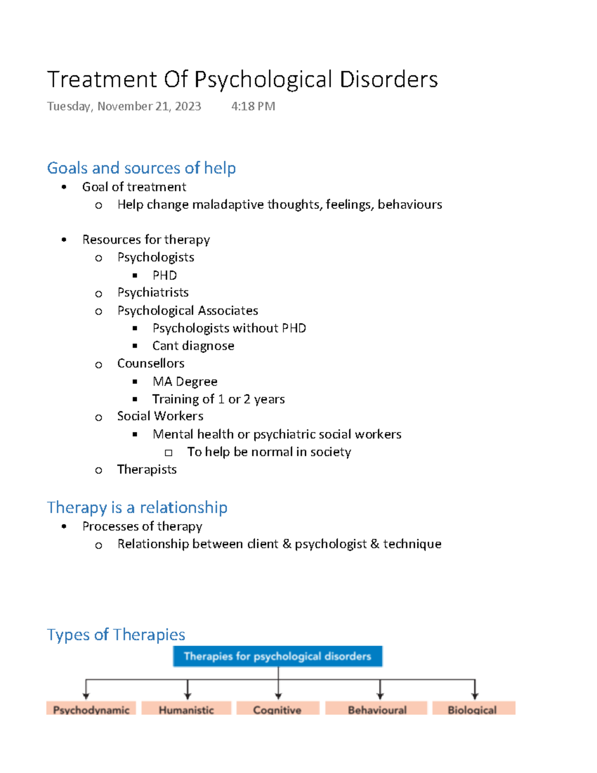 Treatment Of Psychological Disorders - Goals and sources of help Goal ...
