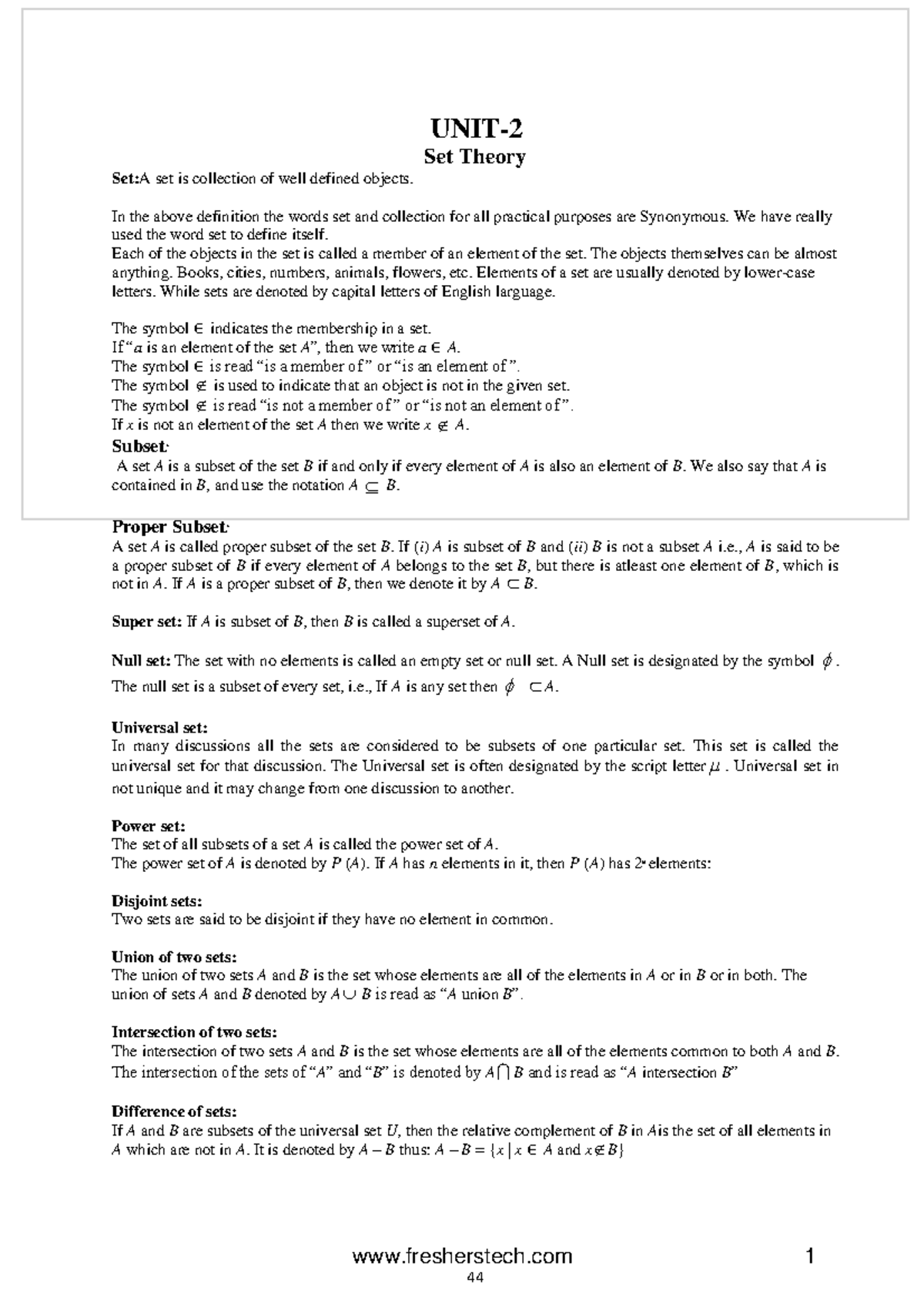 Jntuk R19 R20 MFCS - UNIT-2 - www - UNIT- Set Theory Set:A set is ...