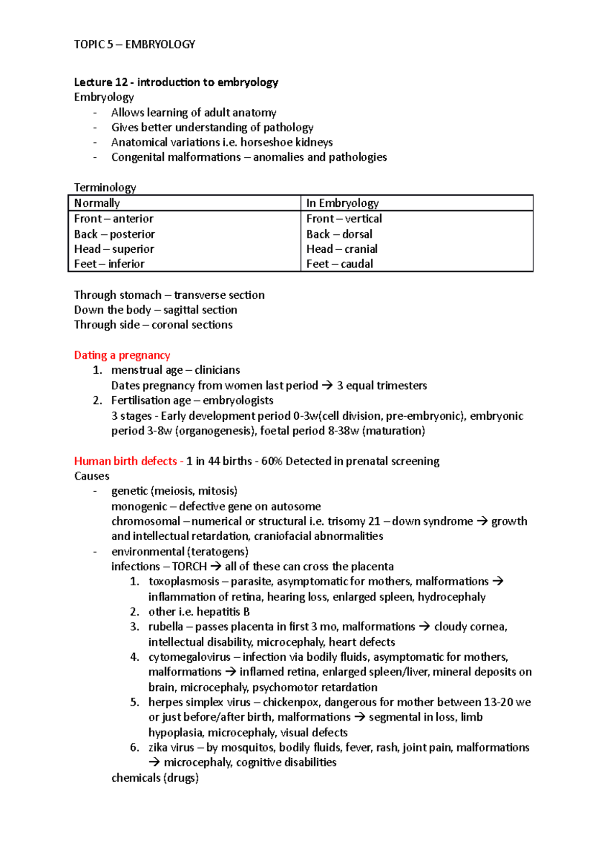 Introduction to Embryology and Human Birth Defects - Studocu