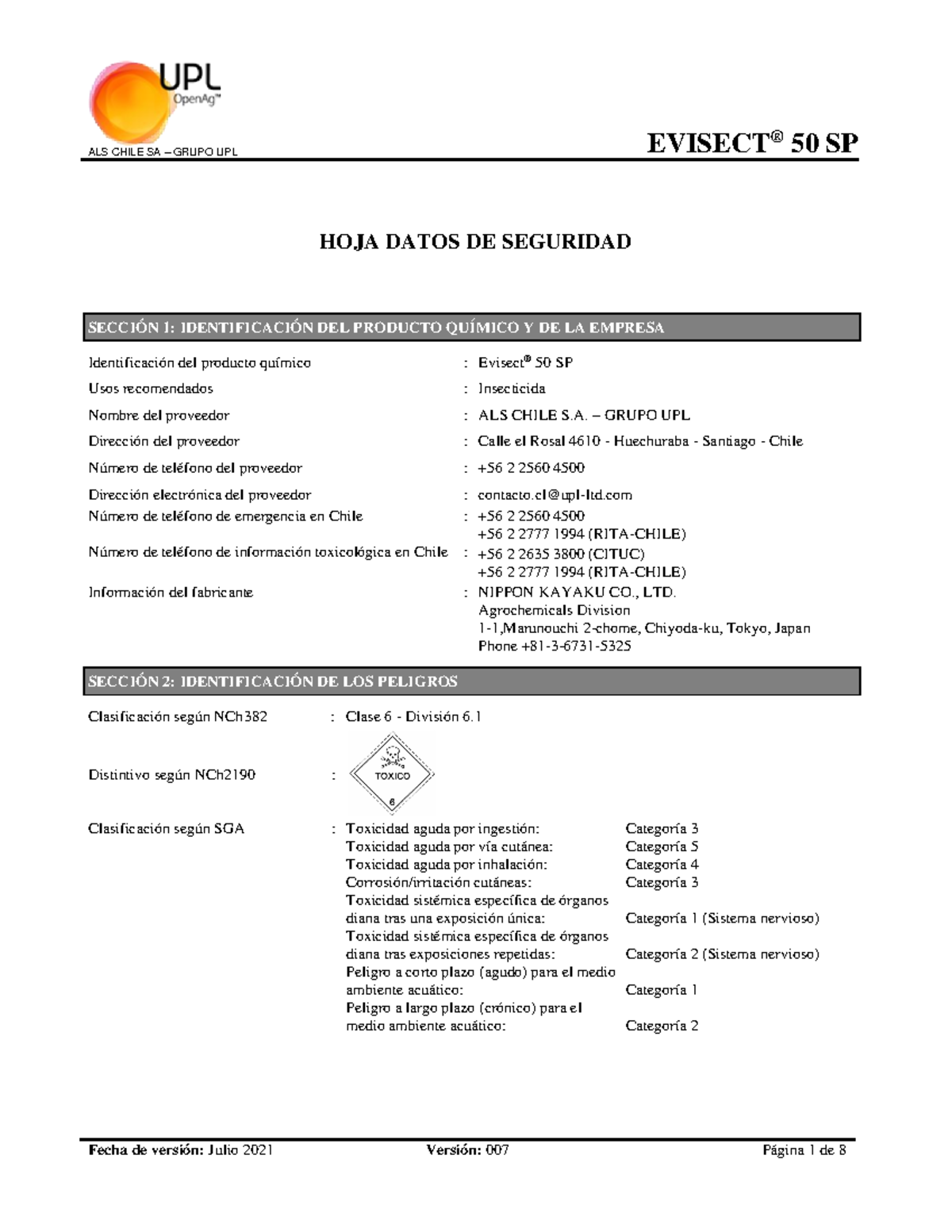 2. Tiociclam - FICHA TECNICA - ALS CHILE SA – GRUPO UPL EVISECT 50 SP ...