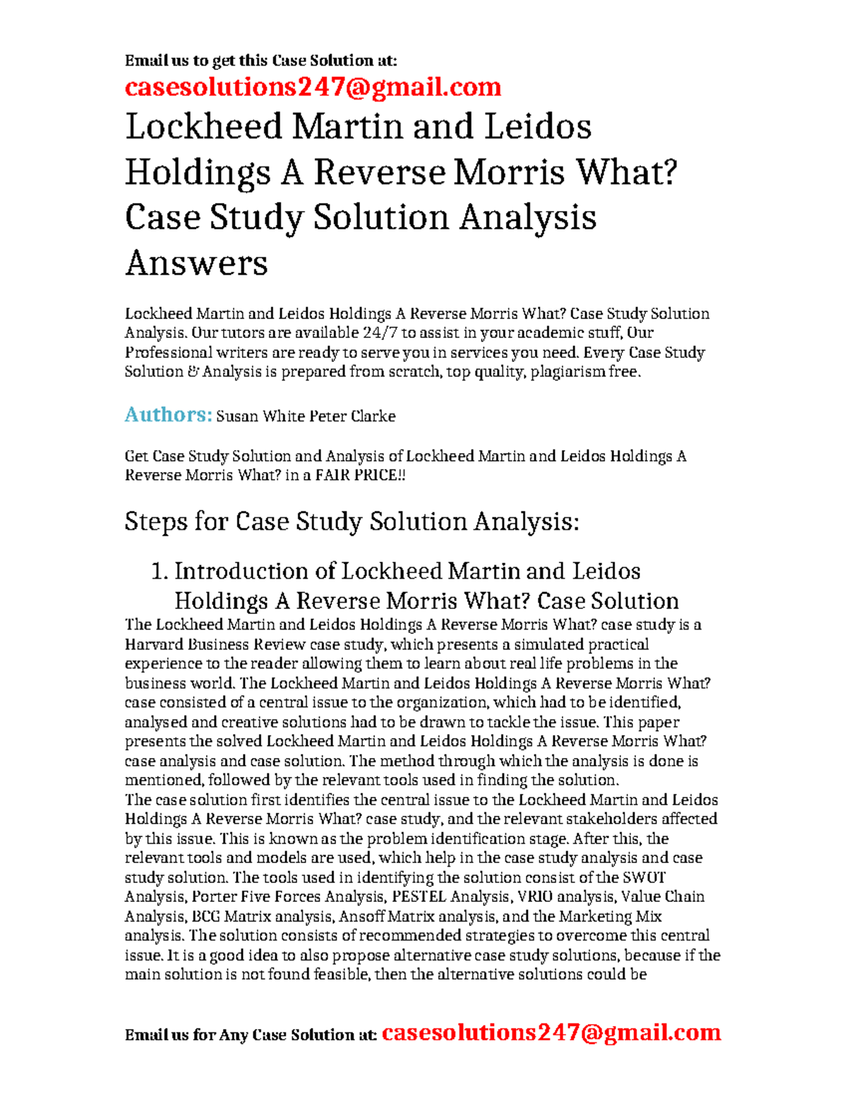 Case Solution Lockheed Martin and Leidos Holdings A Reverse Morris What - casesolutions247@gmail ...
