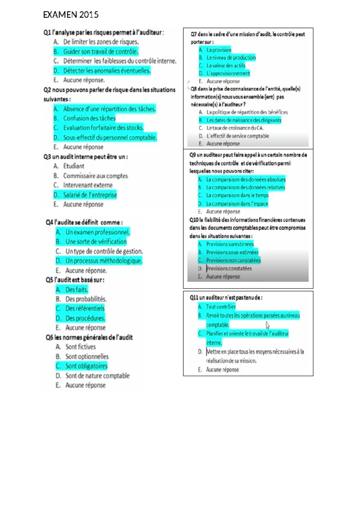 Corrigé l'audit général - Audit social - EXAMEN Q21. Sur la base des ...