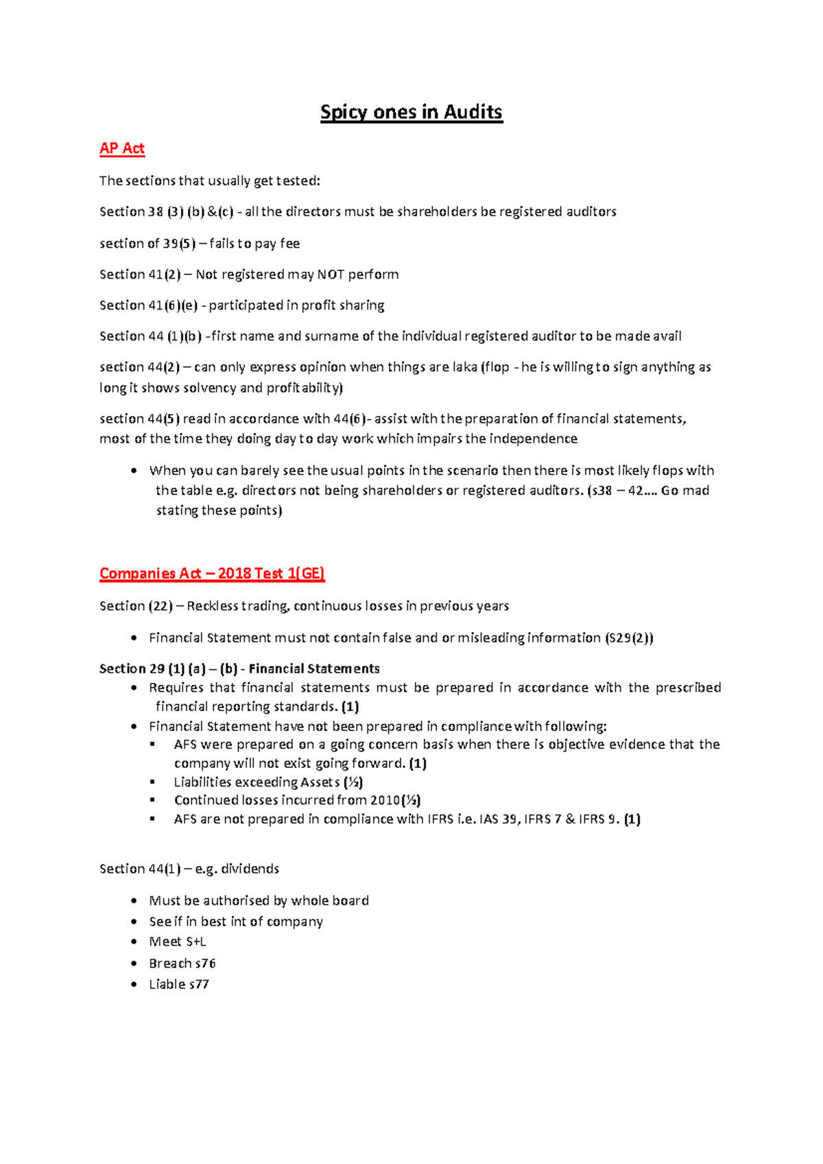 Audit passing document - Spicy ones in Audits AP Act The sections that ...