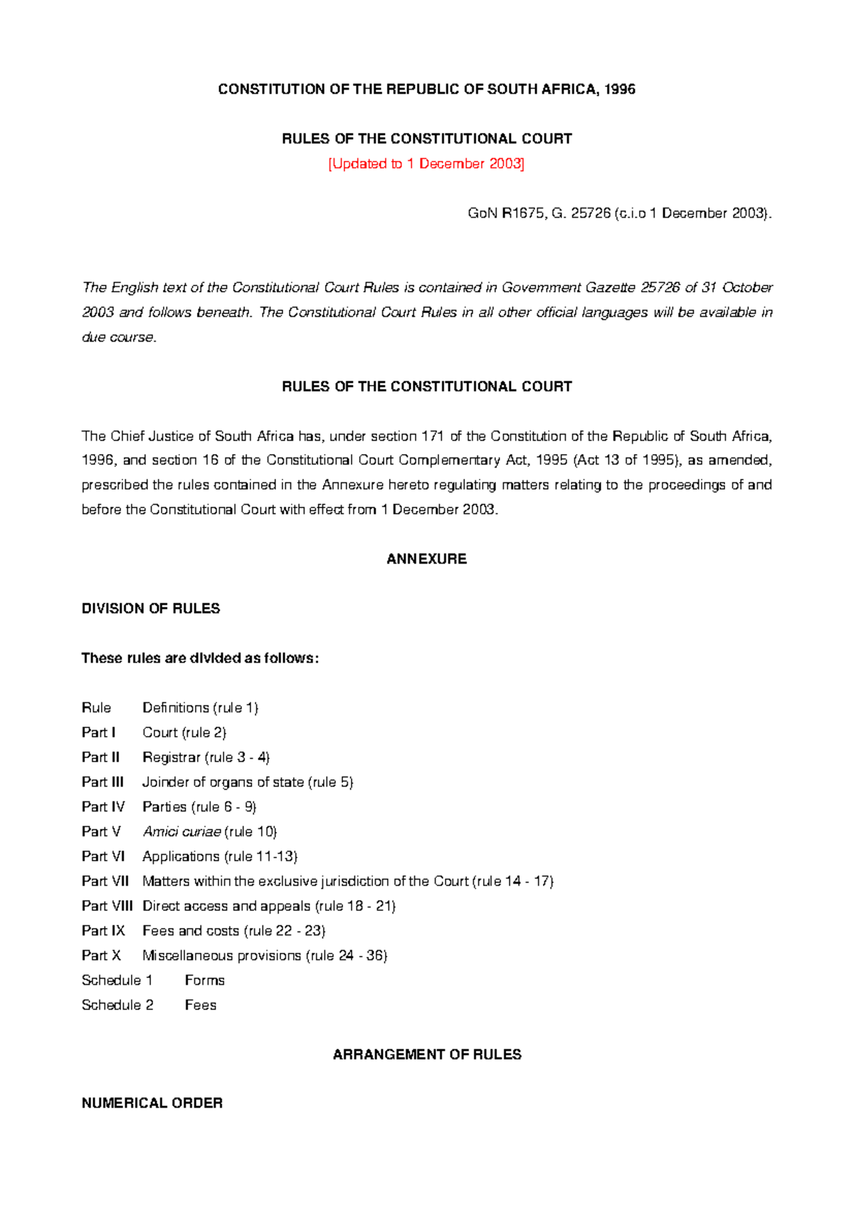 Rules of the Constitutional Court of South Africa - CONSTITUTION OF THE ...