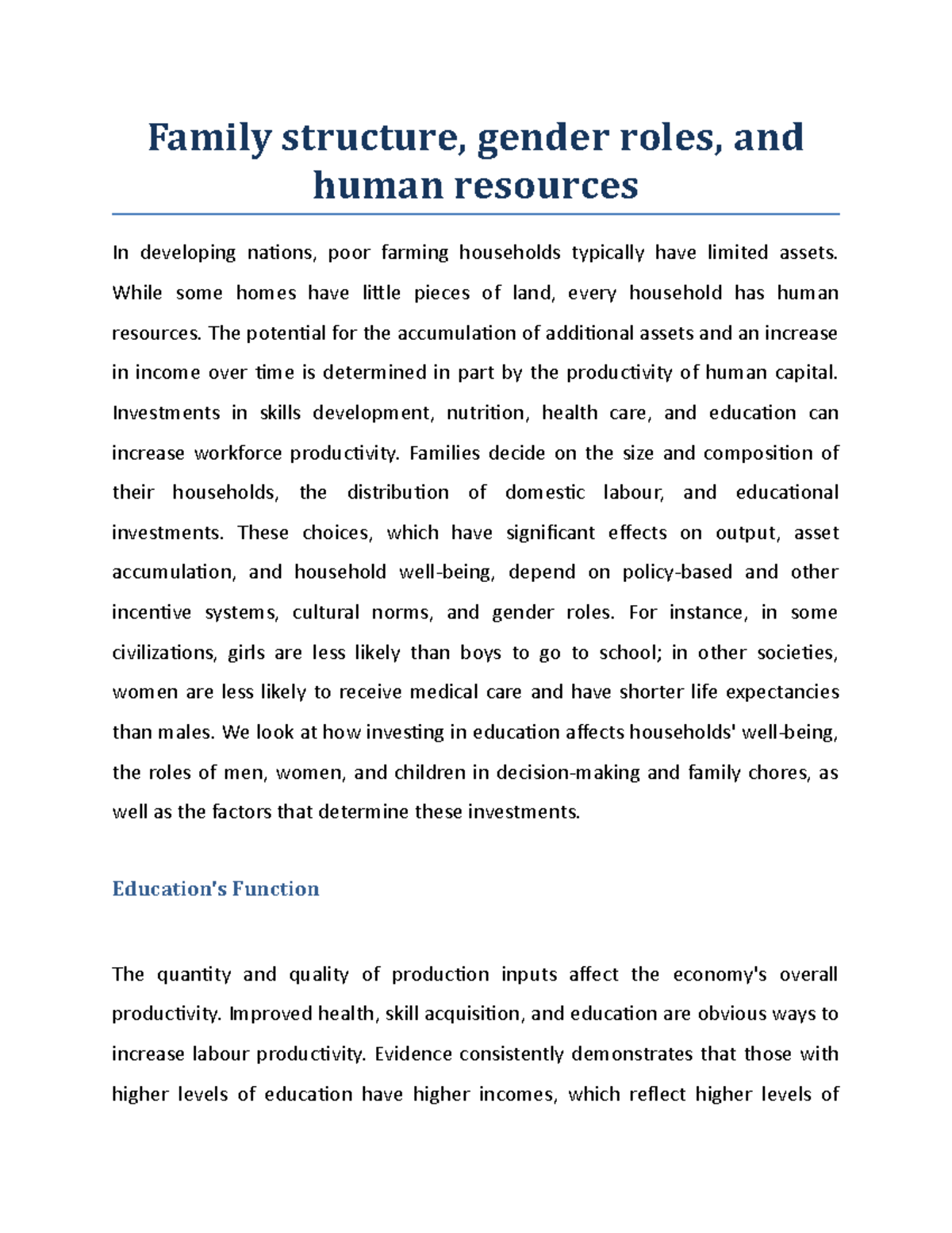 Family structure, gender roles, and human resources - Family structure ...