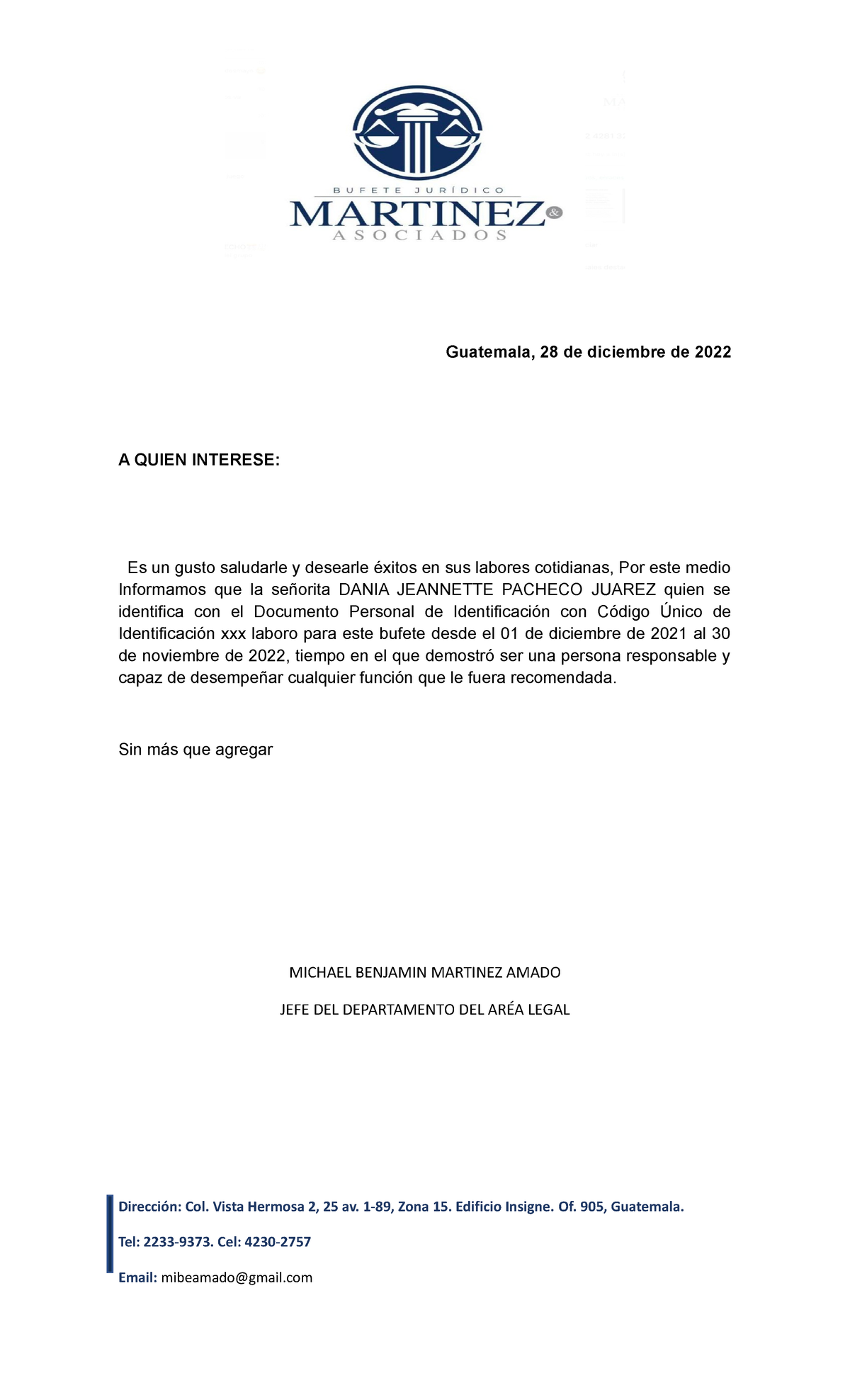 Ejemplo De Carta De Recomendacion Personal Guatemala Actualizado/carta ...