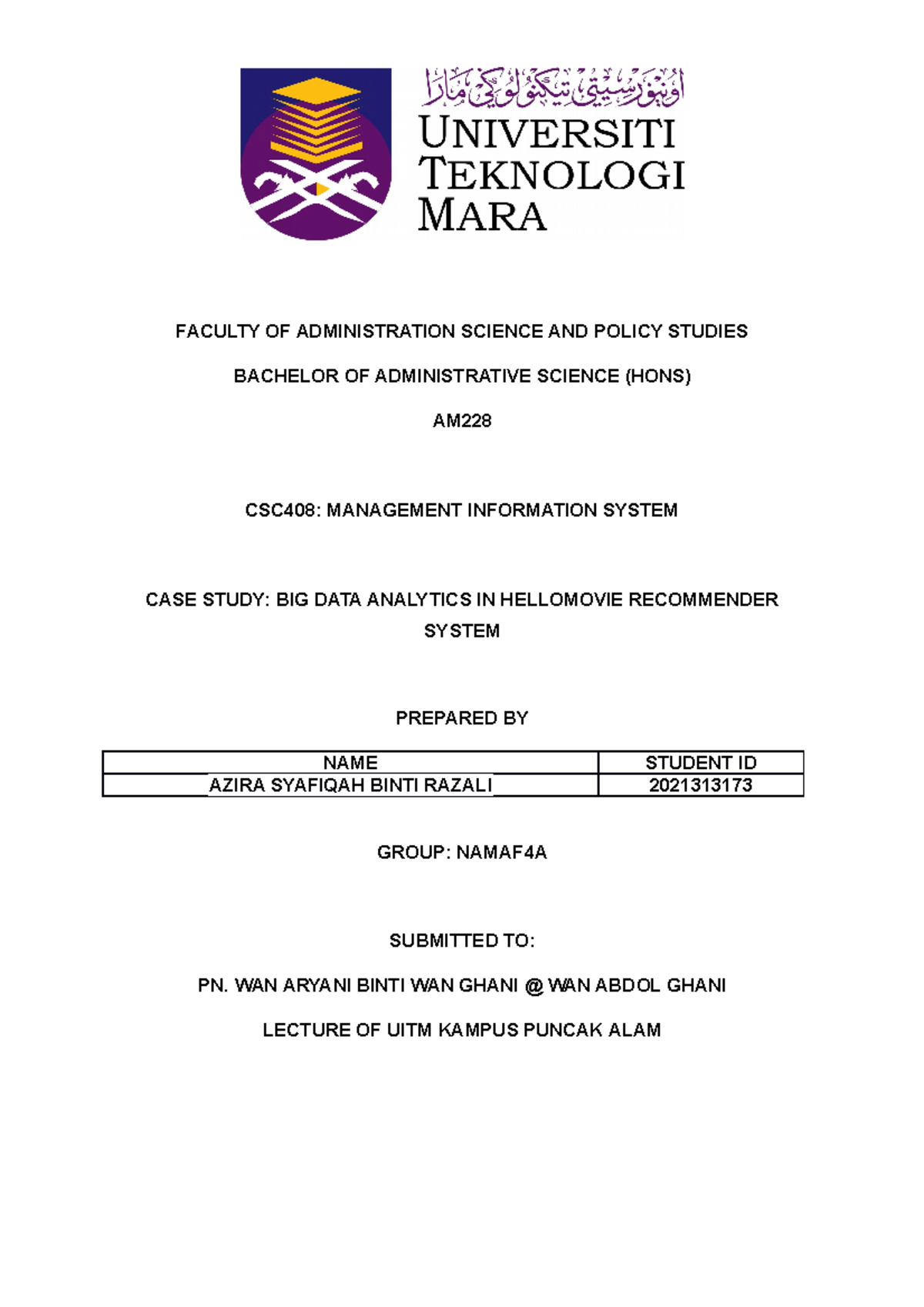 CASE Study - FACULTY OF ADMINISTRATION SCIENCE AND POLICY STUDIES ...