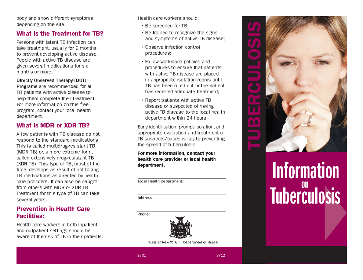 Tuberculosis Educational flier - State of New York • Department of ...