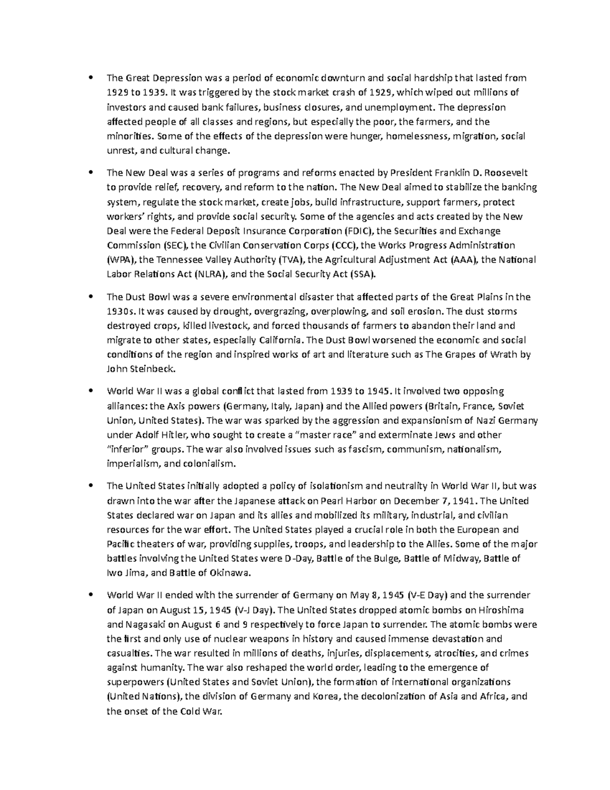 WWII and Civil Rights movement notes - The Great Depression was a ...