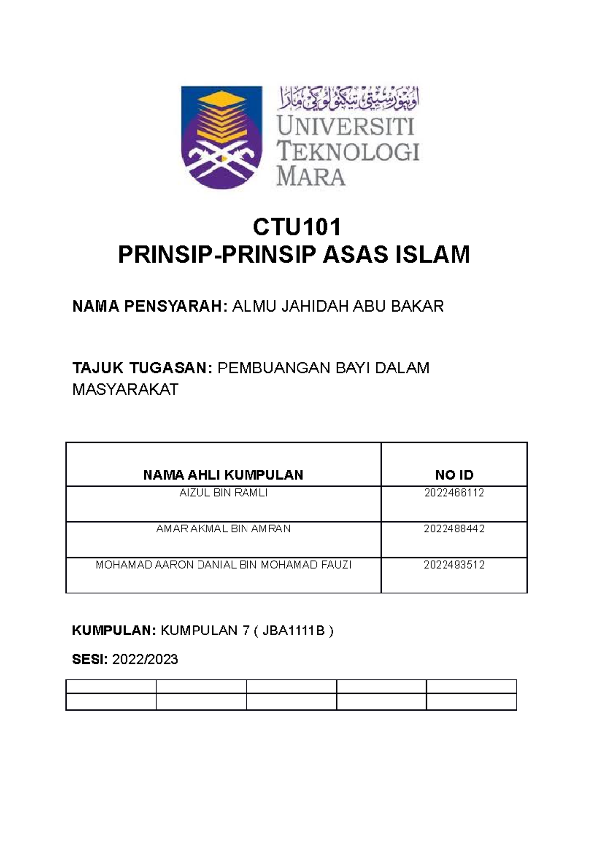 CTU101 ( Group Assignment) - PEMBUANGAN ANAK - CTU PRINSIP-PRINSIP ASAS ...