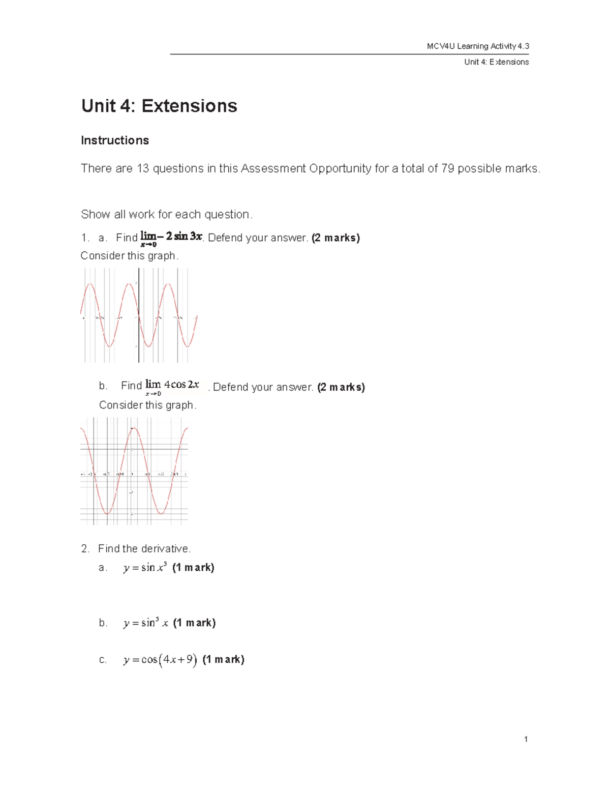 Lesson 15 assignement 3 - Assessment of learning - Unit 4: Extensions ...