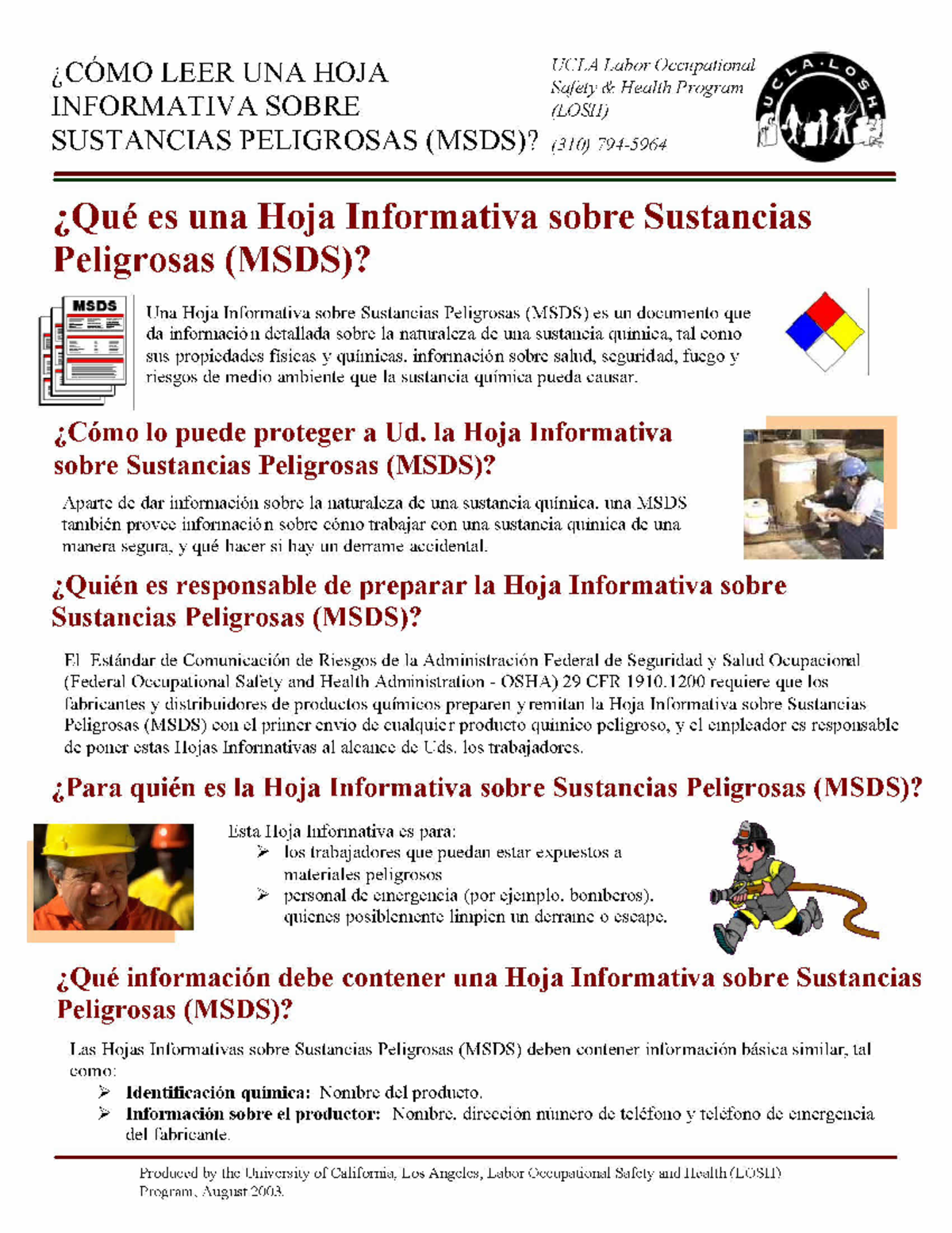 Como leer Hoja sobre Sustancias Peligrosas (MSDS) LOSH - Higiene y Seguridad - Studocu