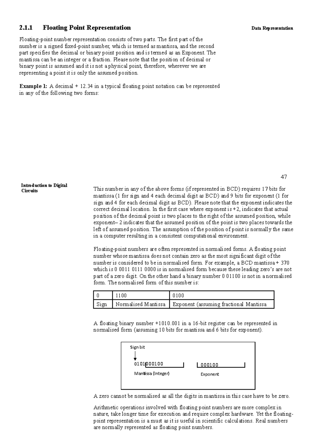 Floating Point Representation - 2.1 Floating Point Representation ...