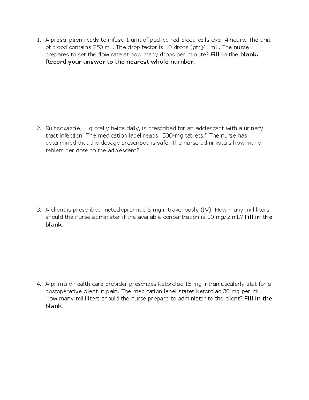 Dosage calculation Pharm - A prescription reads to infuse 1 unit of ...