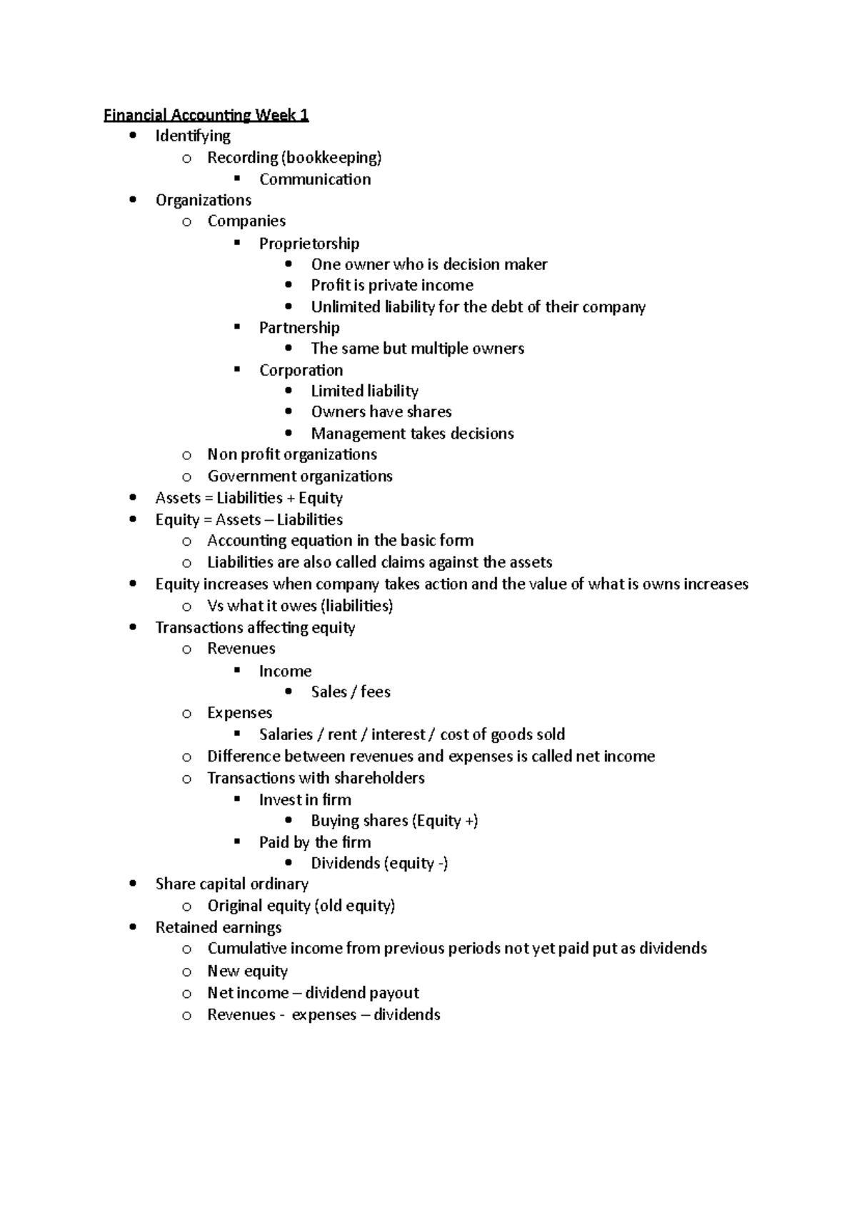 Week 1 - notes from week 1 - Financial Accounting Week 1 Identifying o ...