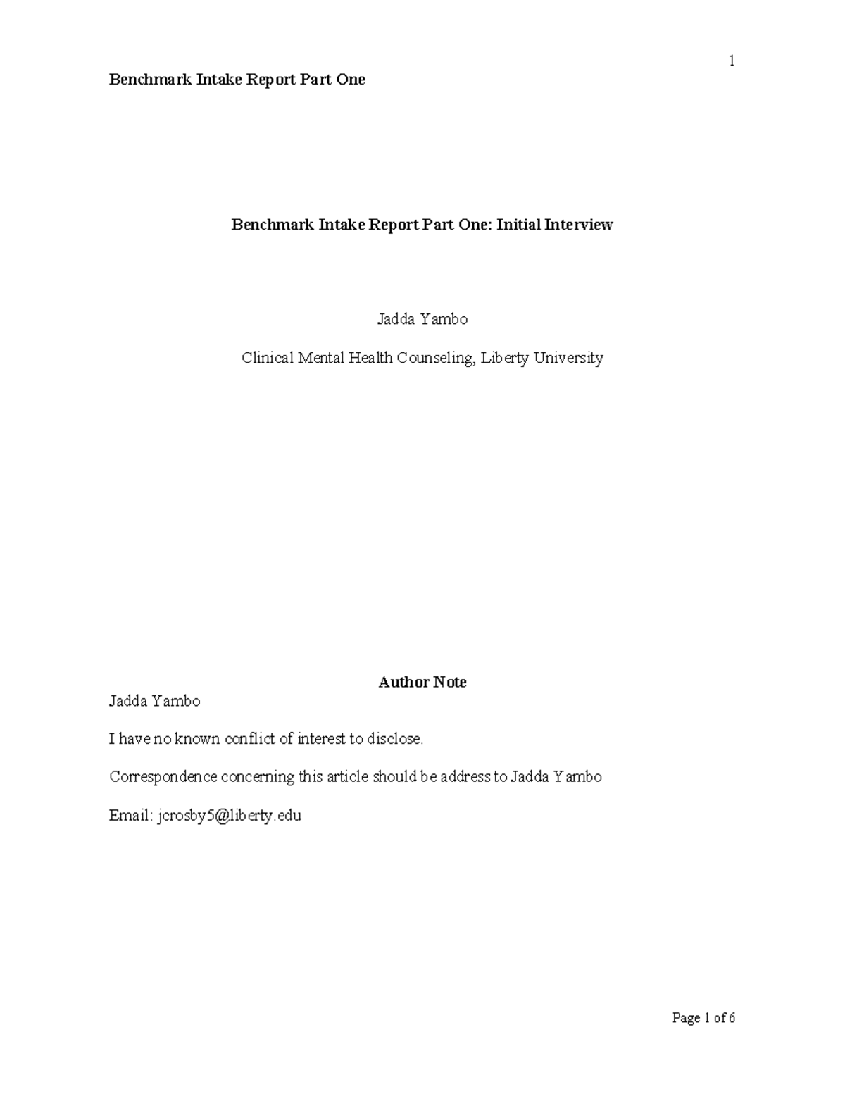 1706400193 Benchmark Intake Report Part One Initial Interview Assignment Template - Benchmark ...