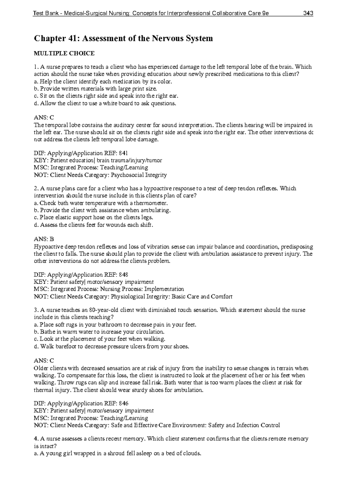 Chapter 41 Assessment of the Nervous System - Chapter 41: Assessment of ...