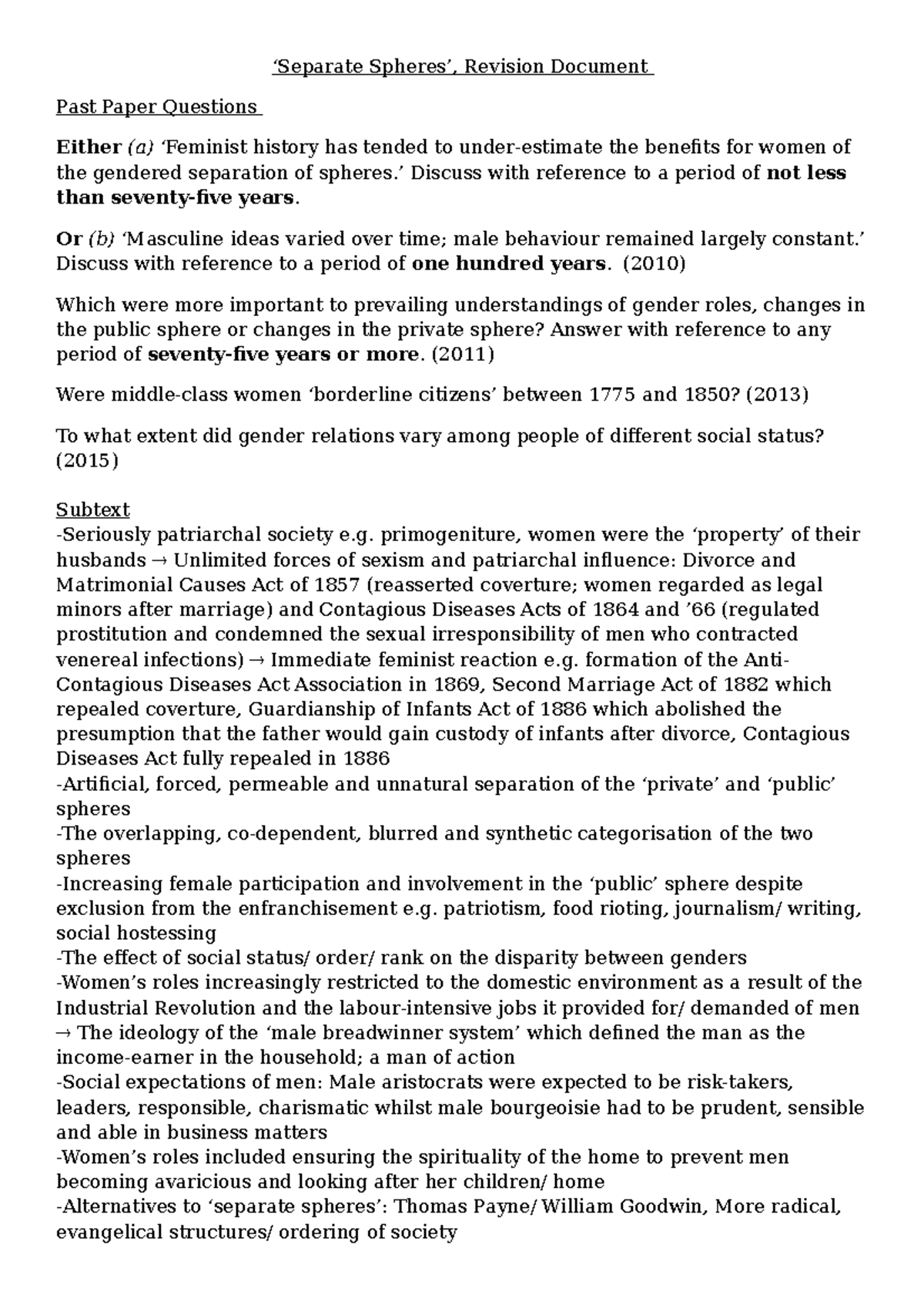 Revision Doc - Separate Spheres - Revision Document Past Paper ...
