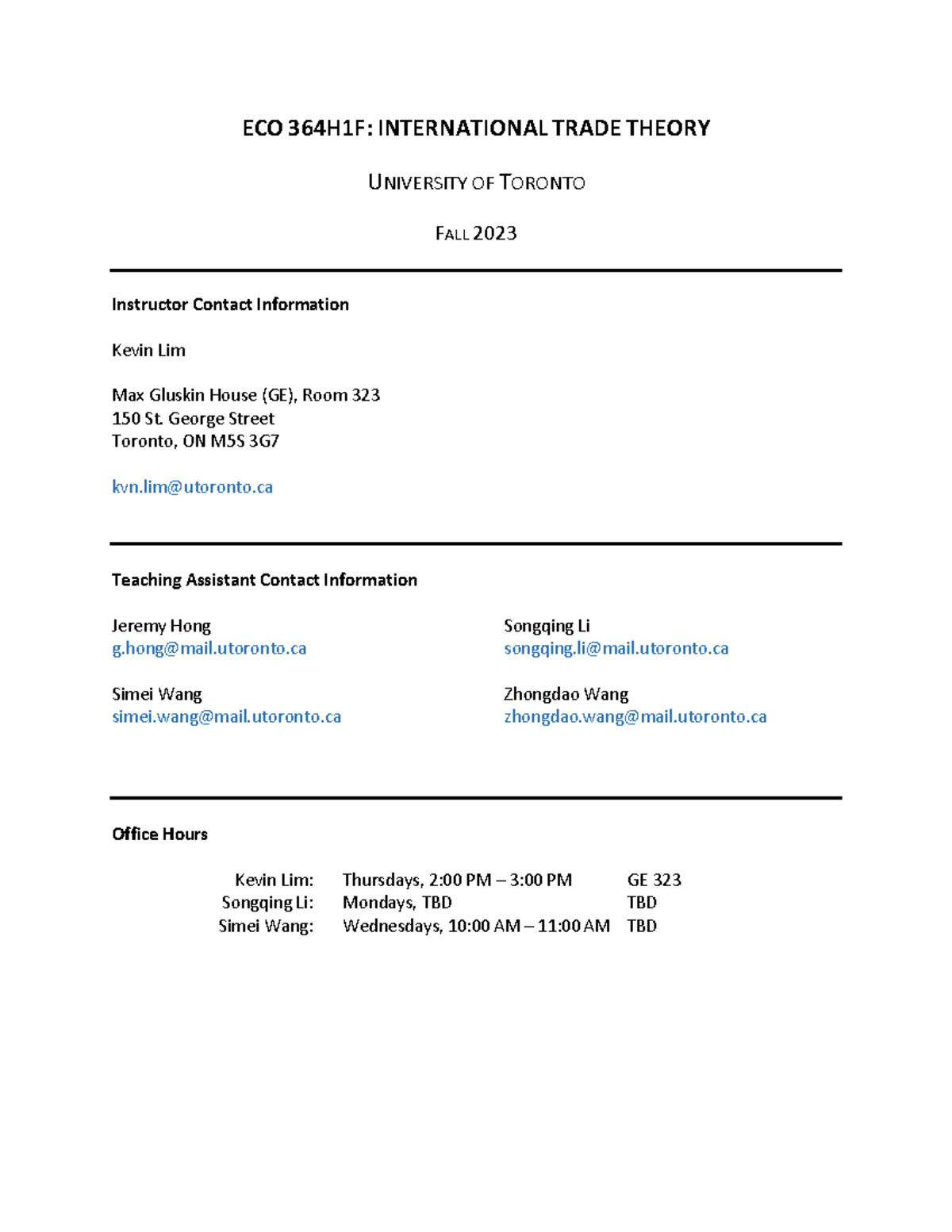ECO364-20239-syllabus - ECO 364H1F: INTERNATIONAL TRADE THEORY ...