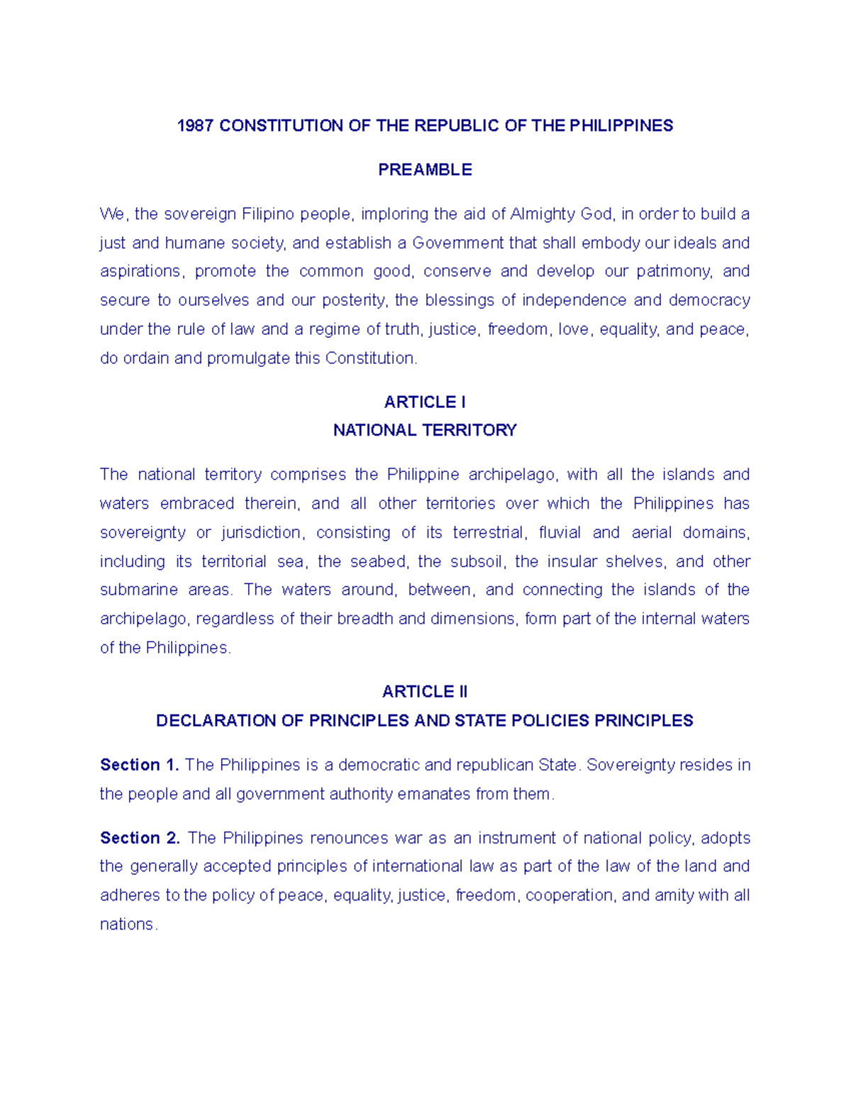 PH constitution - 1987 CONSTITUTION OF THE REPUBLIC OF THE PHILIPPINES ...