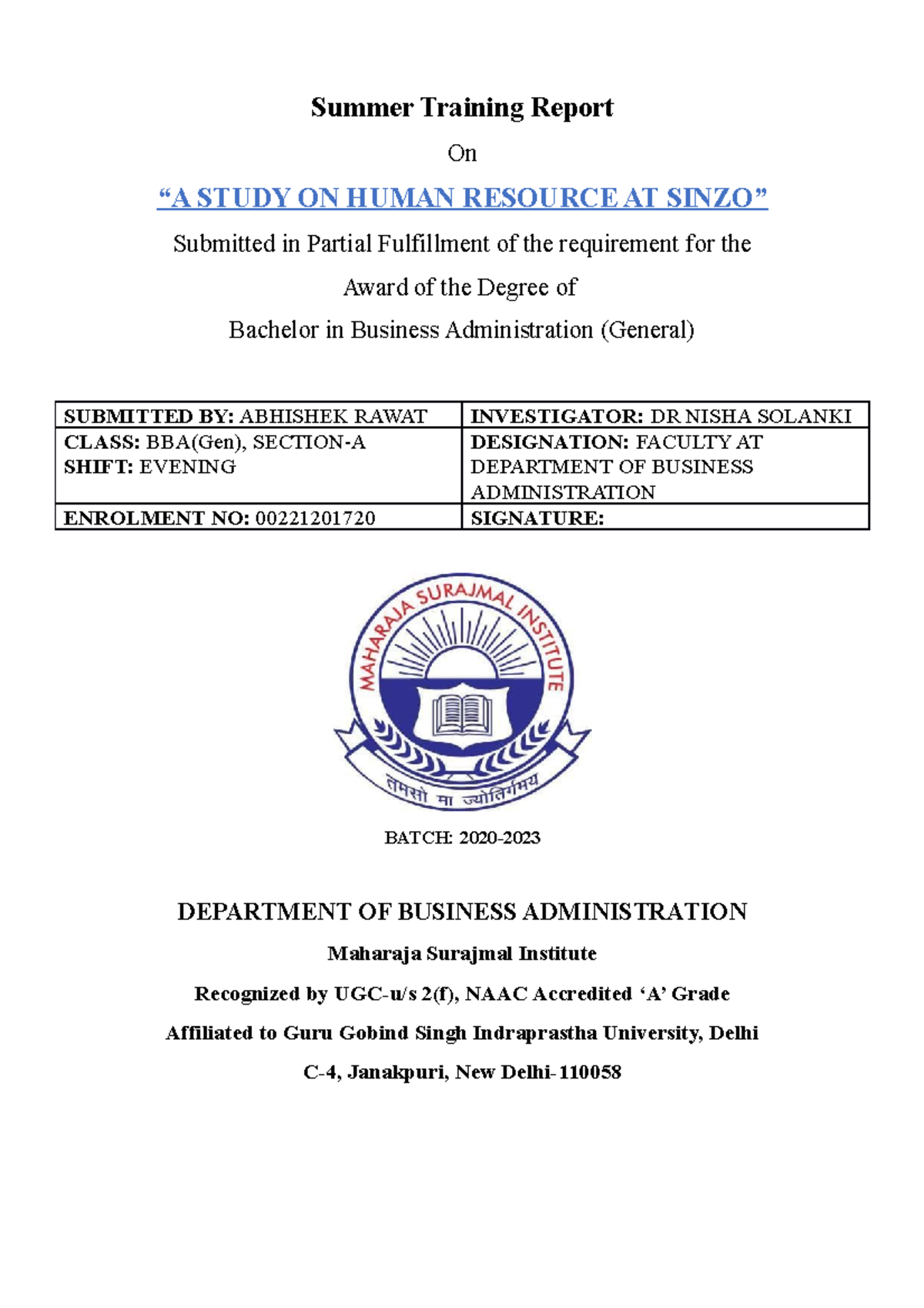 STR - Ahishek Rawat - Summer training report - Summer Training Report ...