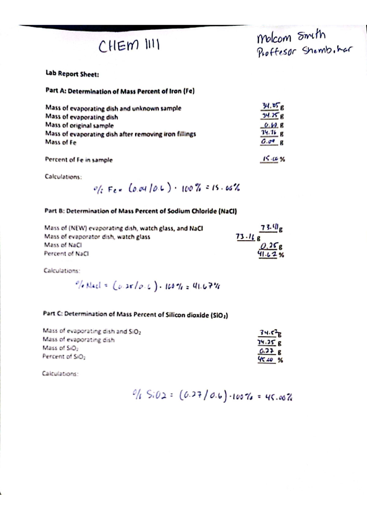 Lab Report 2 - CHEM 1111 - Studocu