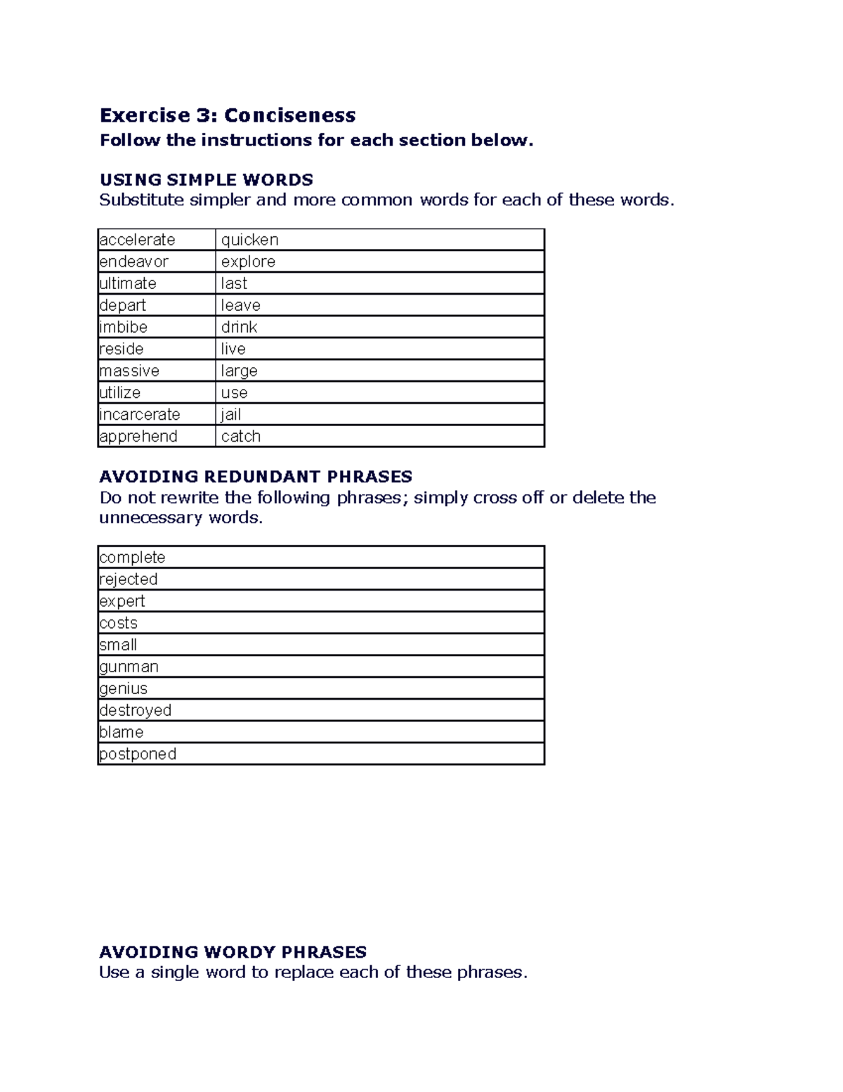 Exercise 3 Conciseness - Exercise 3: Conciseness Follow the ...