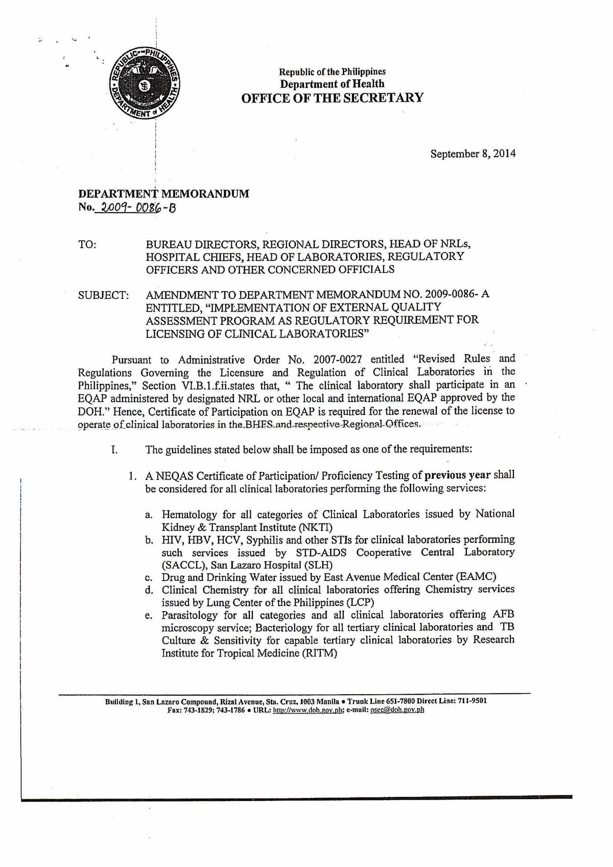 Dept Memo 2009 0086B Negas MEMO - Medical Laboratory Science (MedTech ...