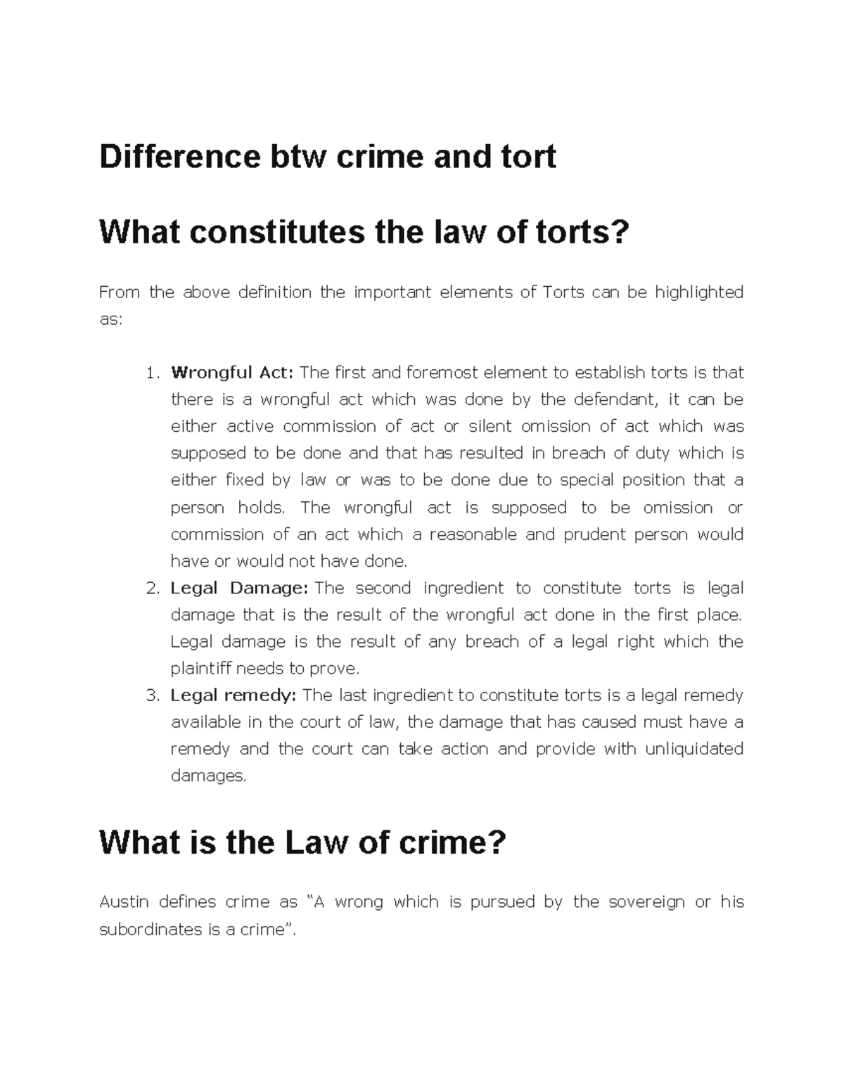 Difference between crime and torts comprehensive list - Difference btw ...