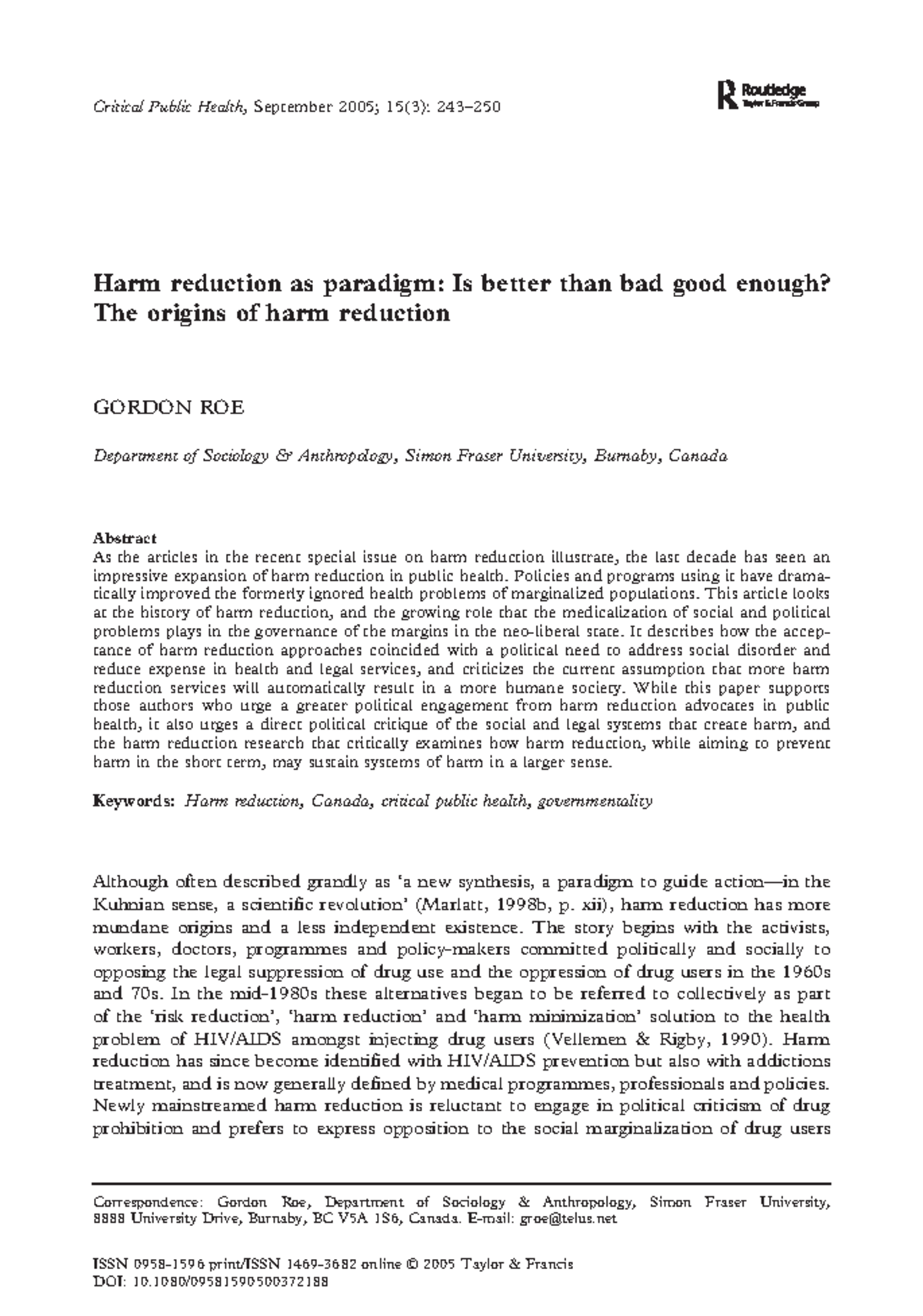 Origins of Harm Reduction - Harm reduction as paradigm: Is better than ...