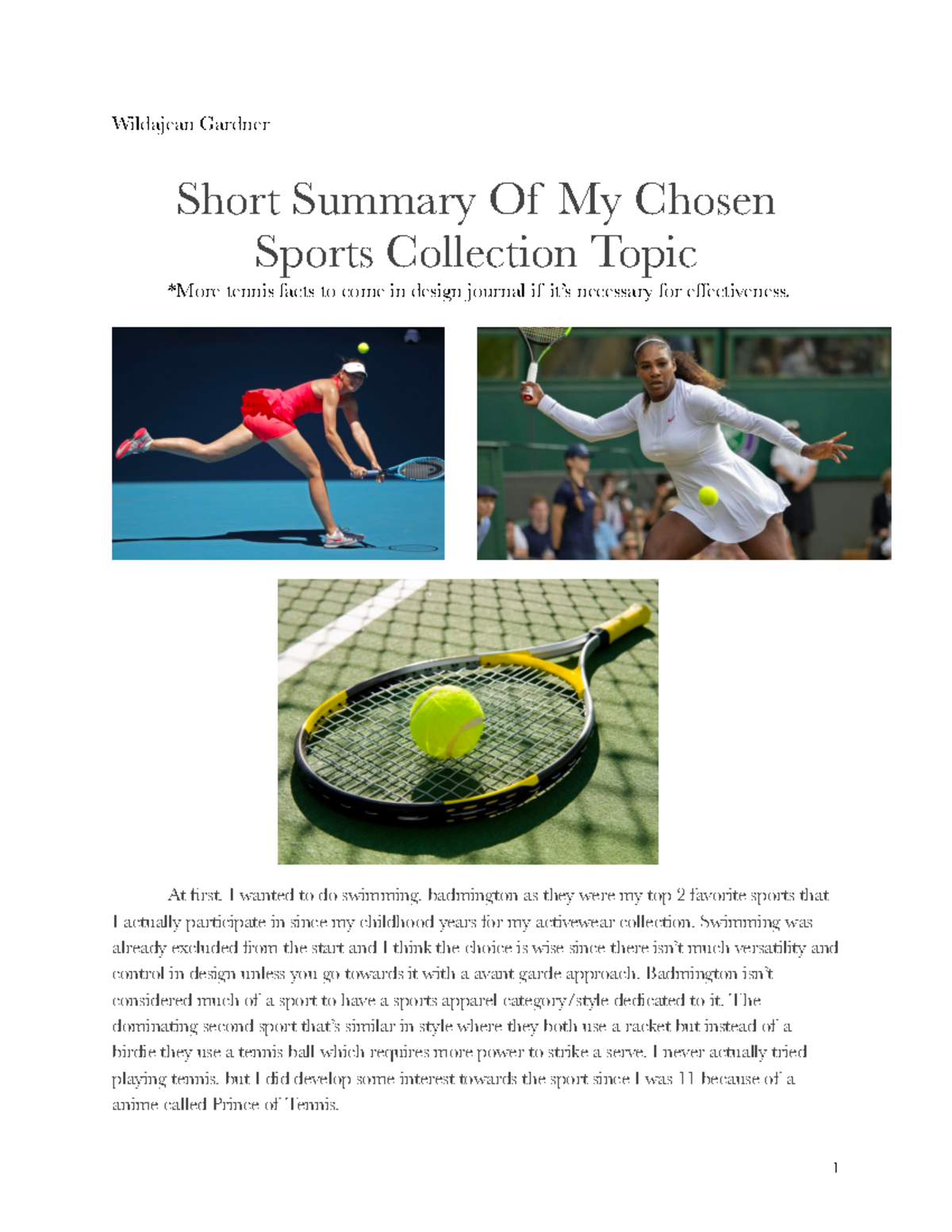 Tennis sport summary - Wildajean Gardner Short Summary Of My Chosen ...