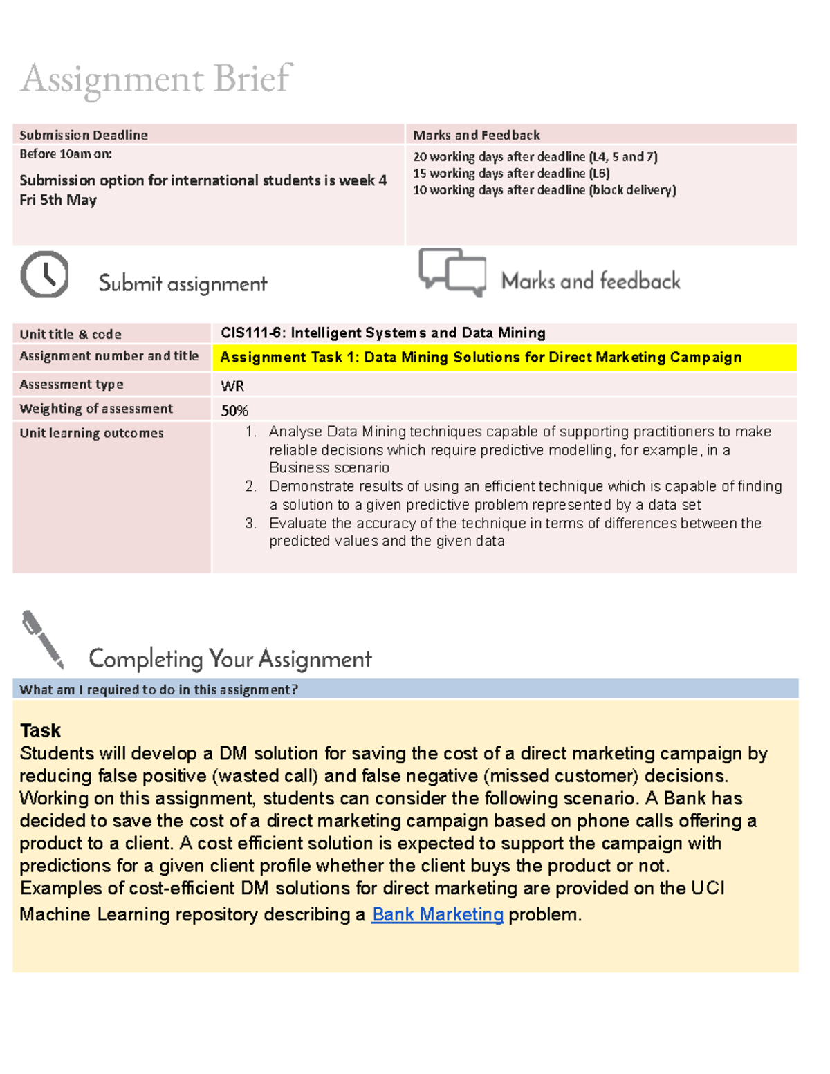 CIS111-6 Assignment task 1 Brief-combined - Assignment Brief Submission Deadline Marks and ...