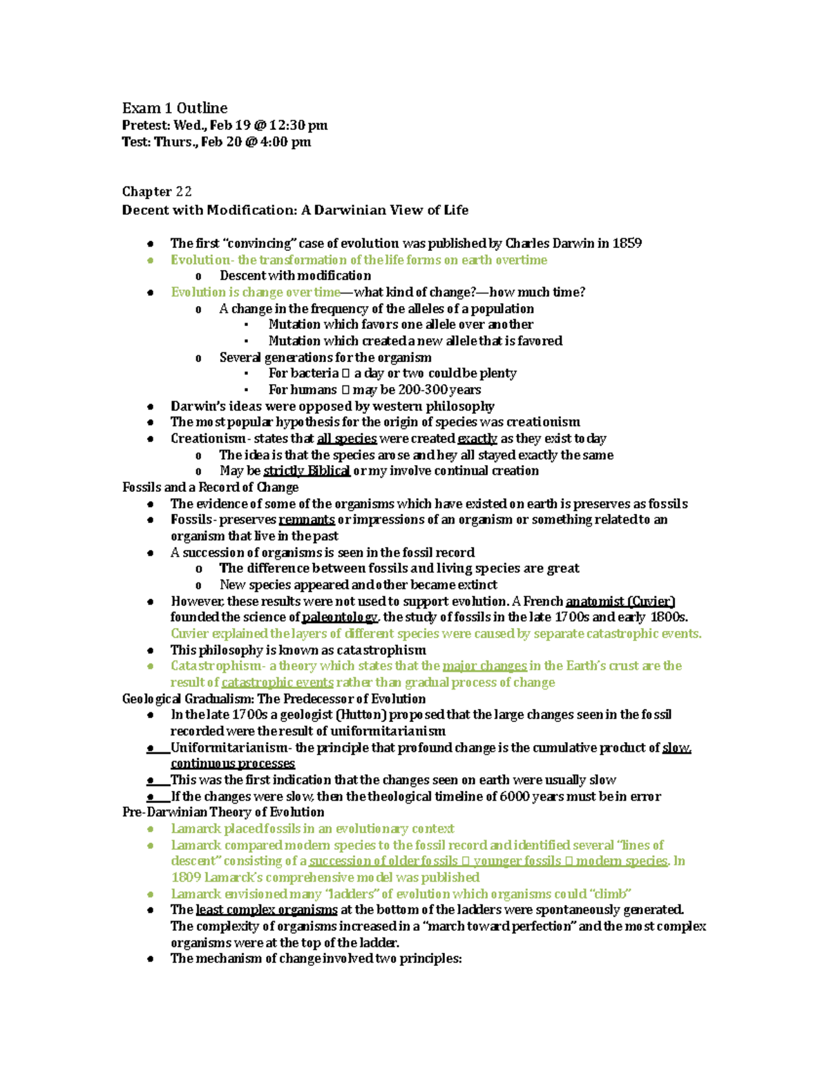 Exam 1 Outline - Exam 1 Outline Pretest: Wed., Feb 19 @ 12:30 pm Test ...