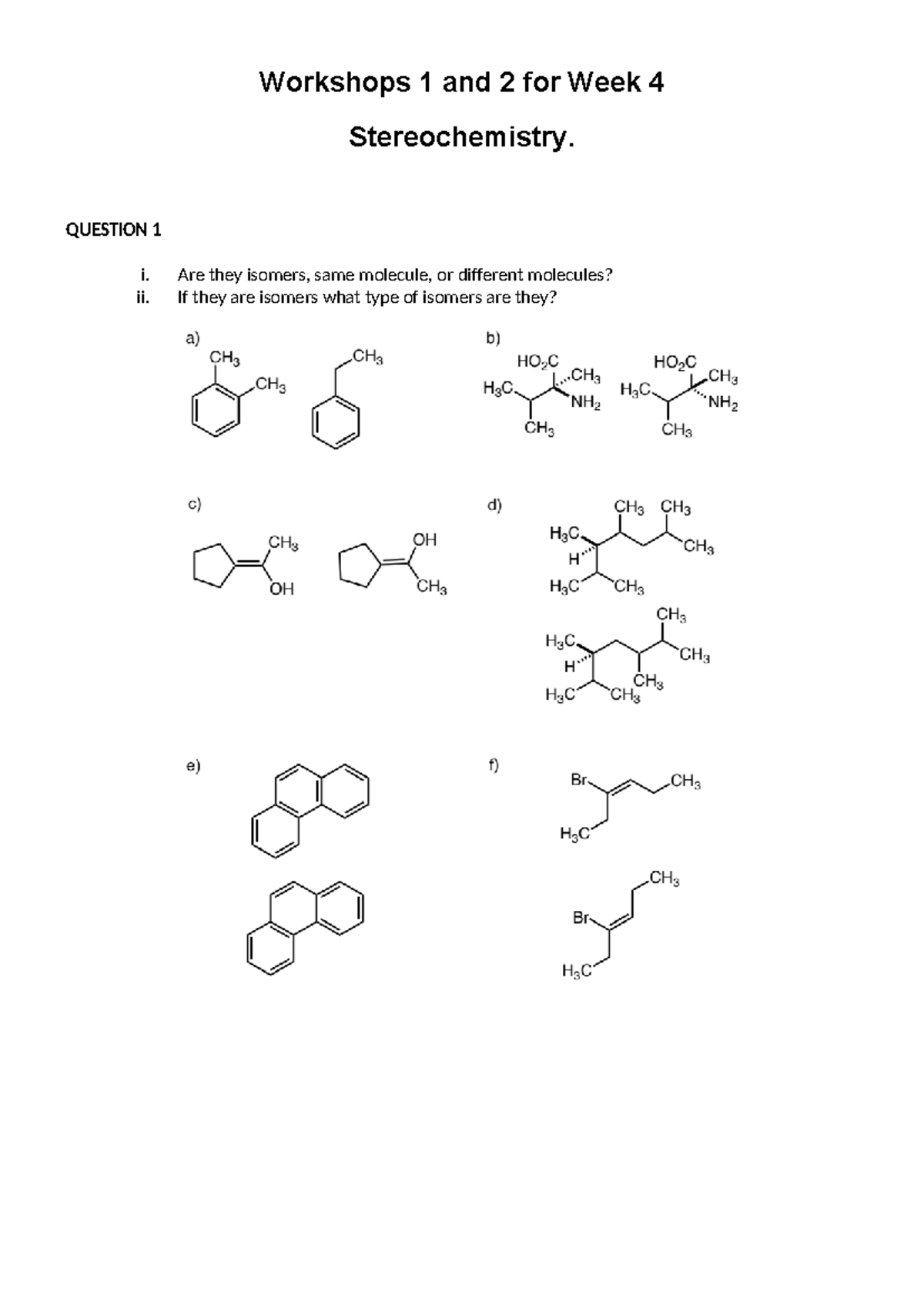 Week 4 workshop worksheet 2024 - CHM1022 - Workshops 1 and 2 for Week 4 ...