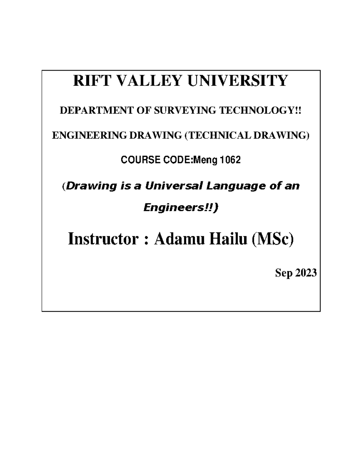 Drawing - RIFT VALLEY UNIVERSITY DEPARTMENT OF SURVEYING TECHNOLOGY ...
