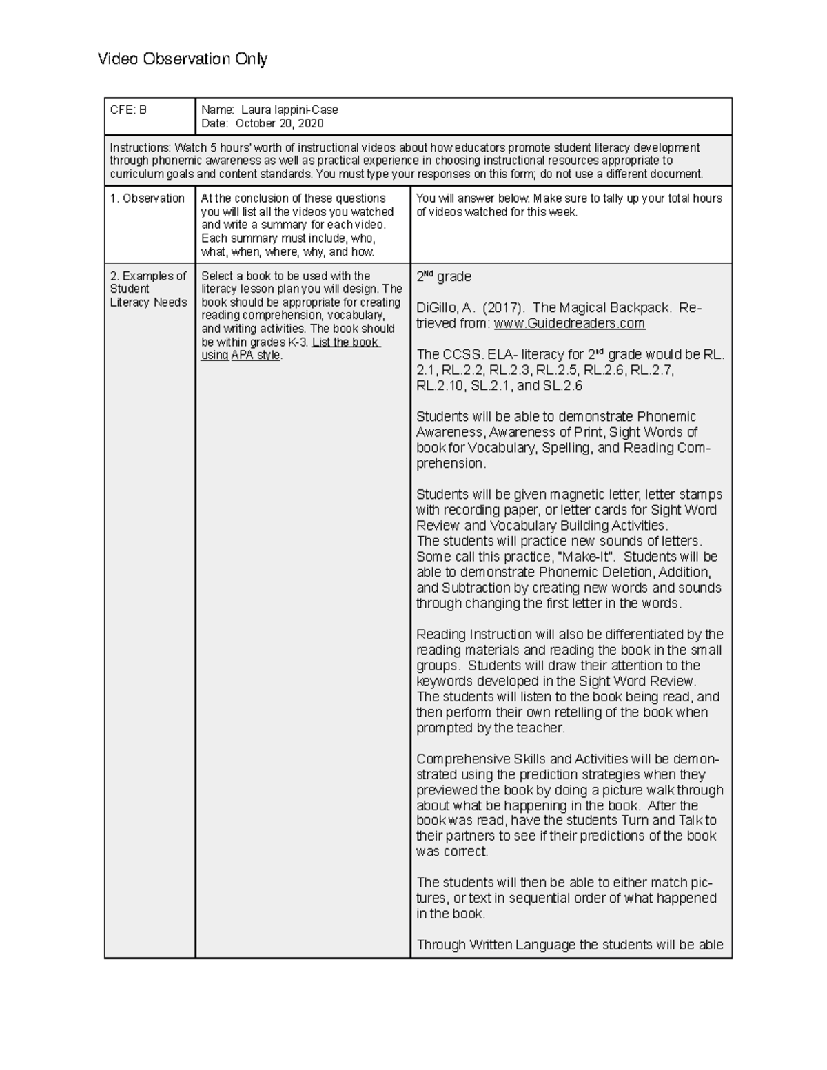 Clinical Field Experience B (1) (2) - CFE: B Name: Laura Iappini-Case ...