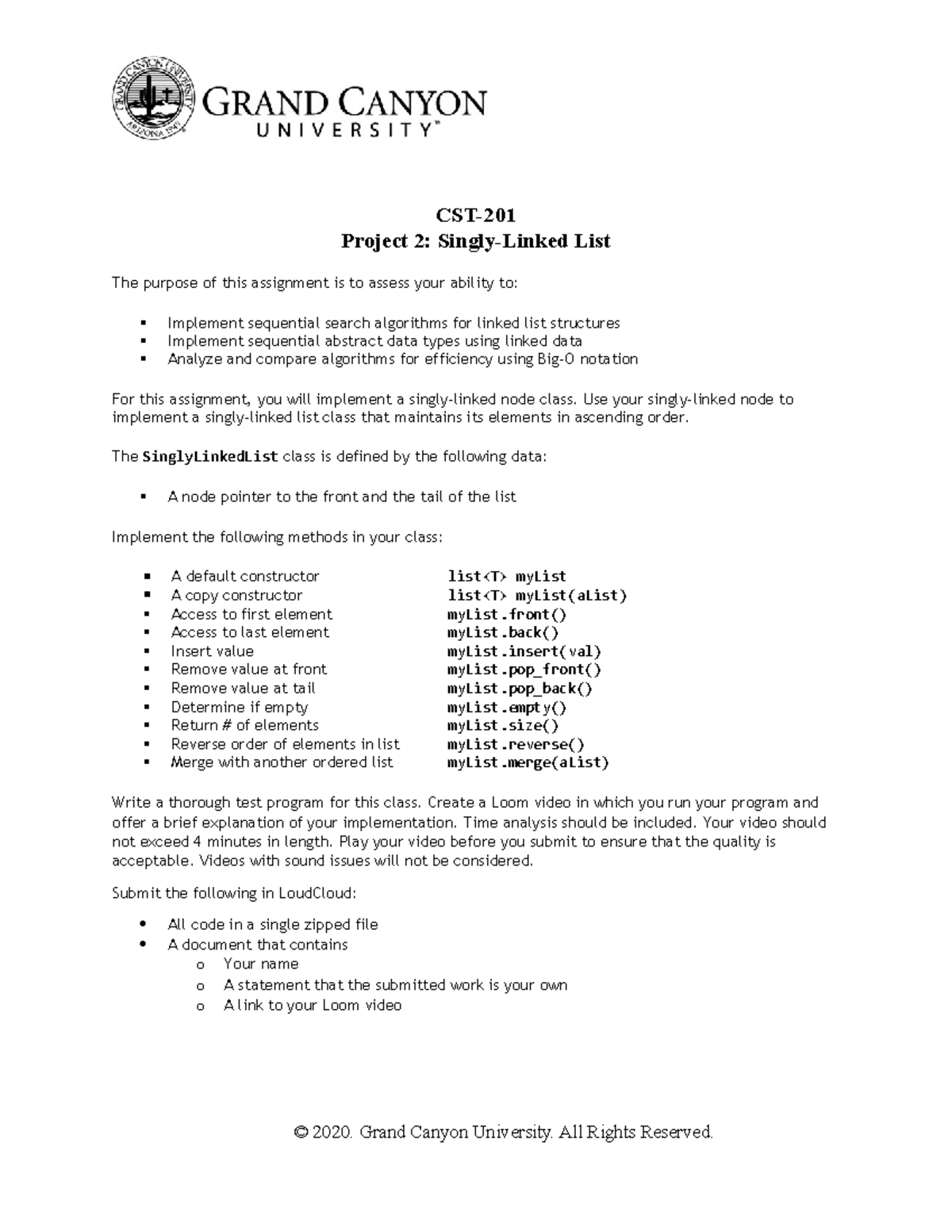 Cst 201 Project 2 Singly Linked List 8 Project 2 List The Purpose Of This Assignment Is To