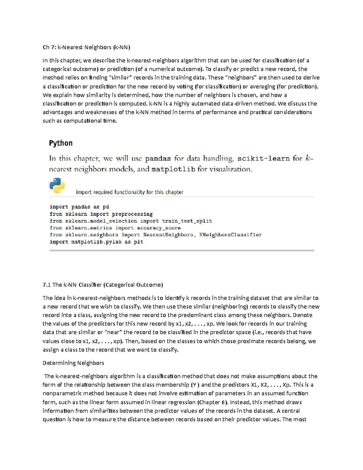 478-ch7 - 478-ch7 class notes - Ch 7: k-Nearest Neighbors (k-NN) In ...