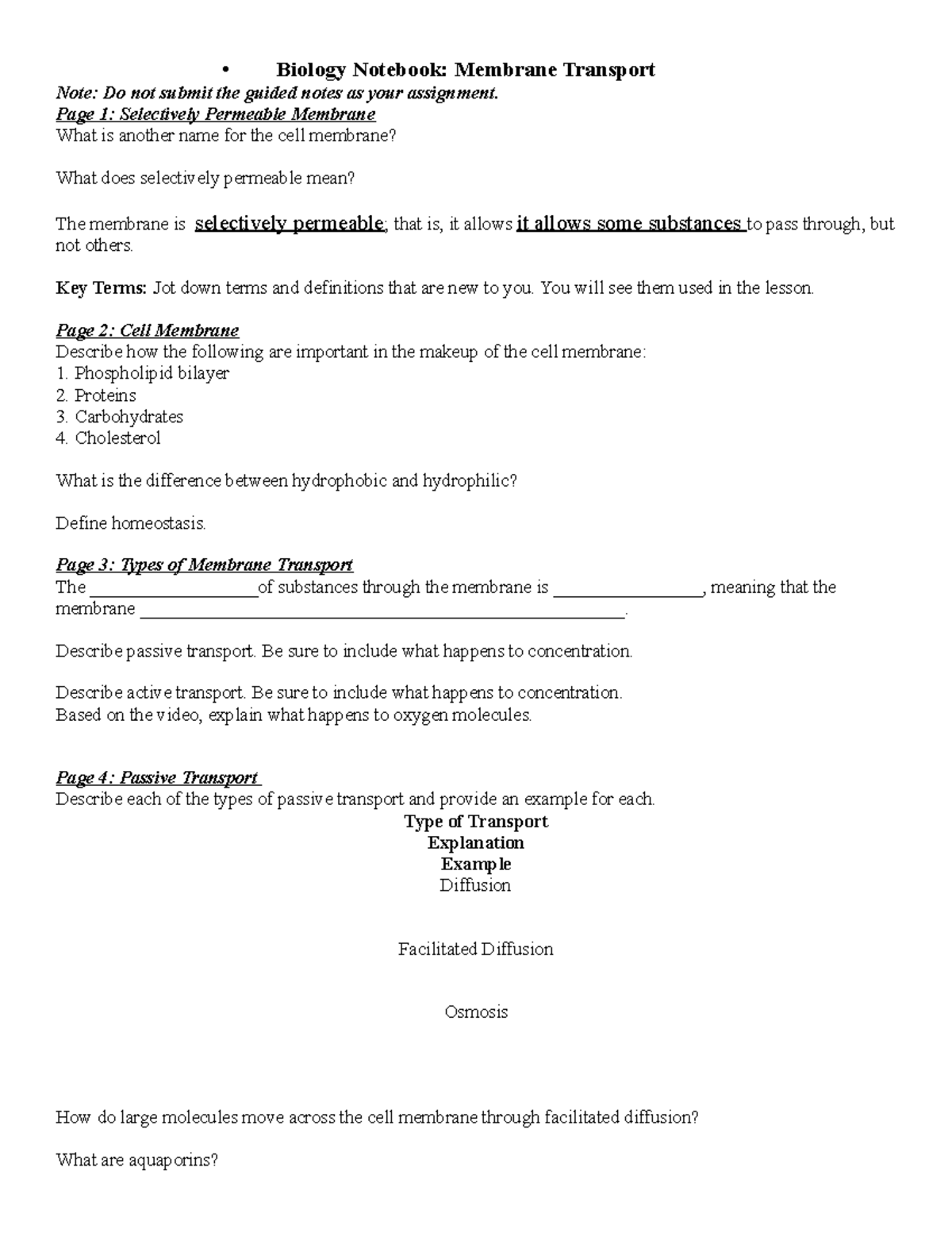 02 04 membrane transport - • Biology Notebook: Membrane Transport Note ...