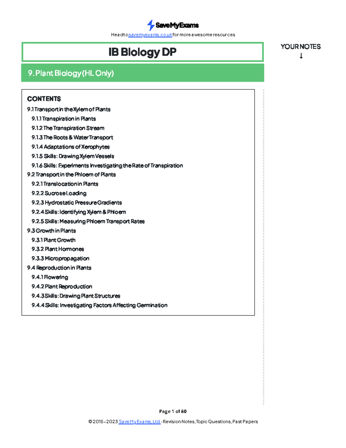 SME Biology Topic 9 Notes - Page 1 of 80 IB Biology DP 9. Plant Biology ...