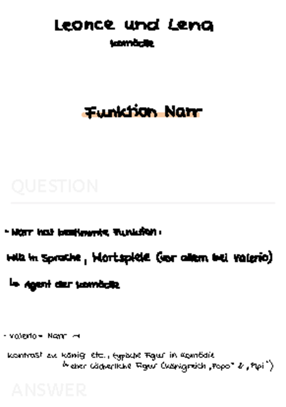 Drama Leonce - Lena - Prüfungsvorbereitung - QUESTION Komödie Funktion ...