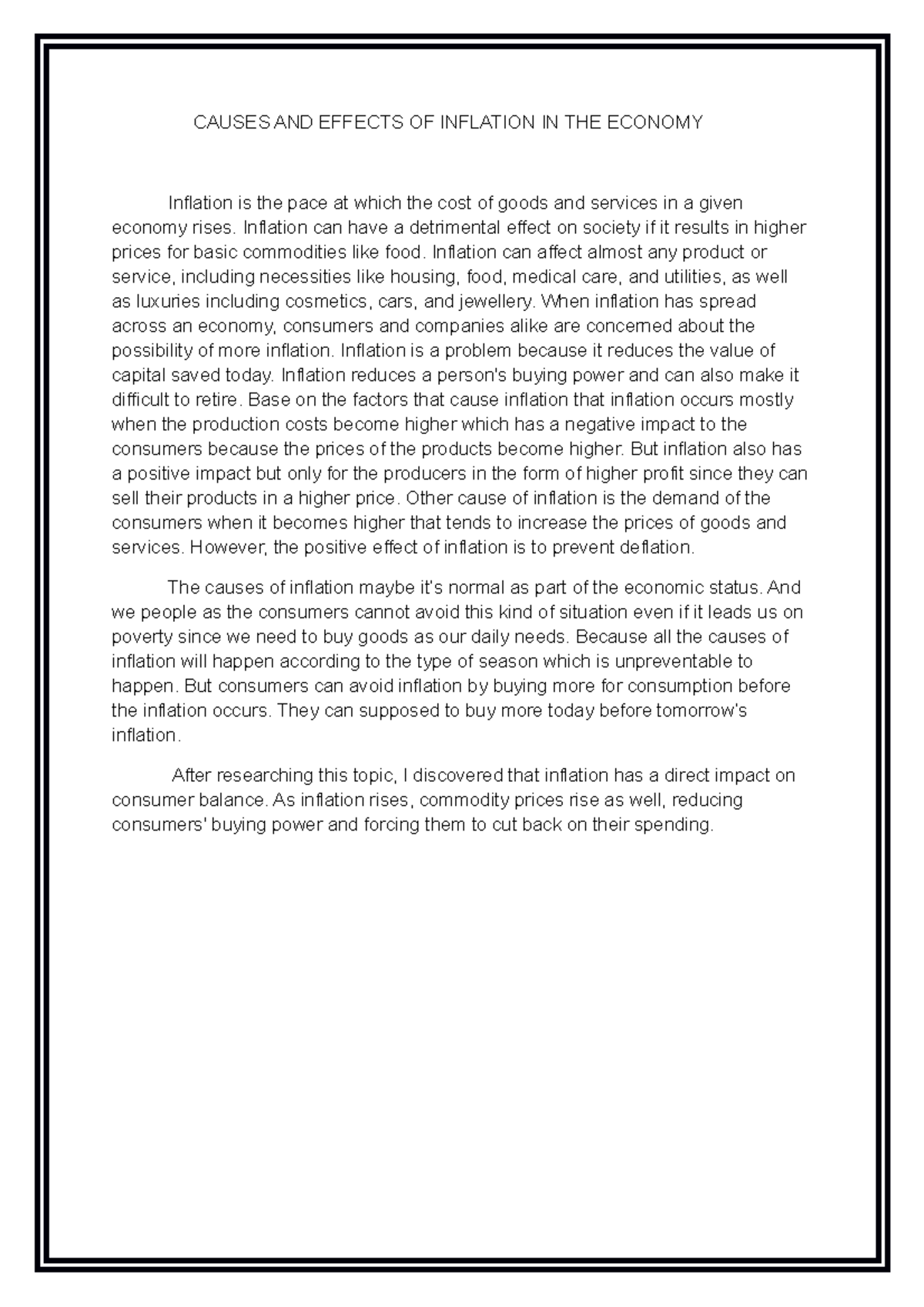 Causes AND Effects OF Inflation IN THE Economy - CAUSES AND EFFECTS OF ...