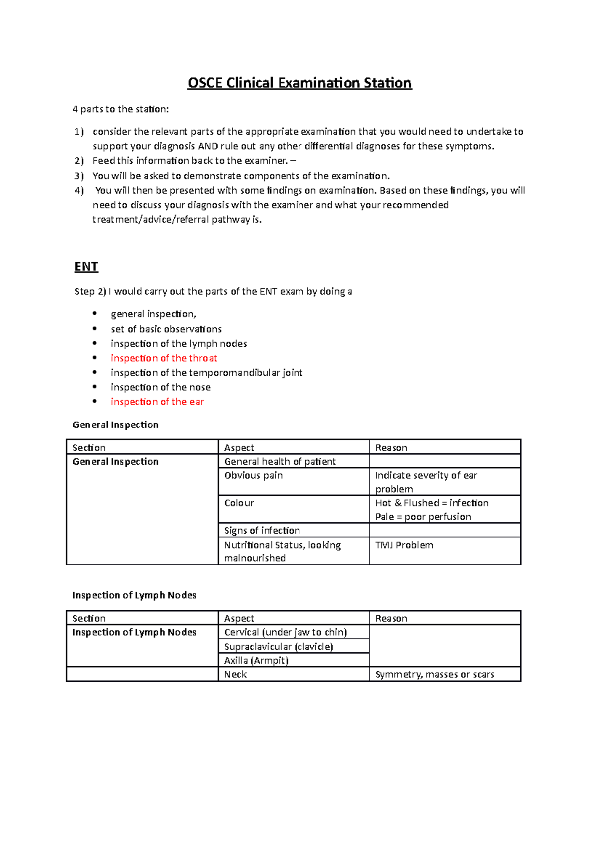 ENT Clinical Examination - OSCE Clinical Examination Station 4 parts to ...