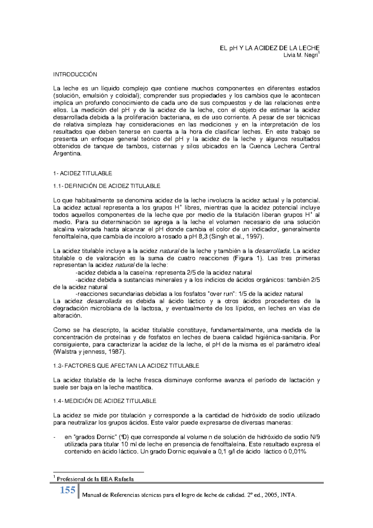 PH Y Acidez DE LA Leche - Resumen Ergonomia - 155 EL pH Y LA ACIDEZ DE ...