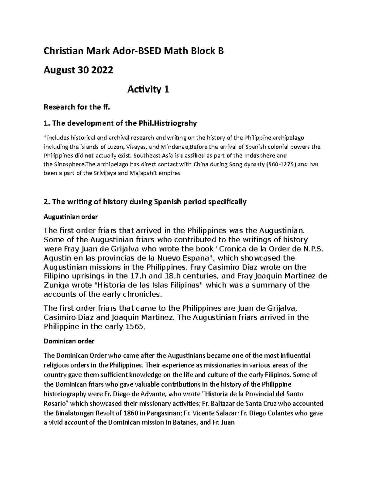 Document - Enjoy - Christian Mark Ador-BSED Math Block B August 30 2022 Activity 1 Research for ...