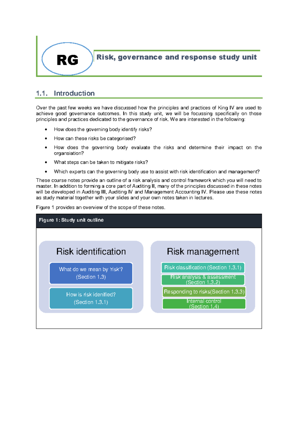Governance of risk notes -1397440826 - Risk, governance and response ...
